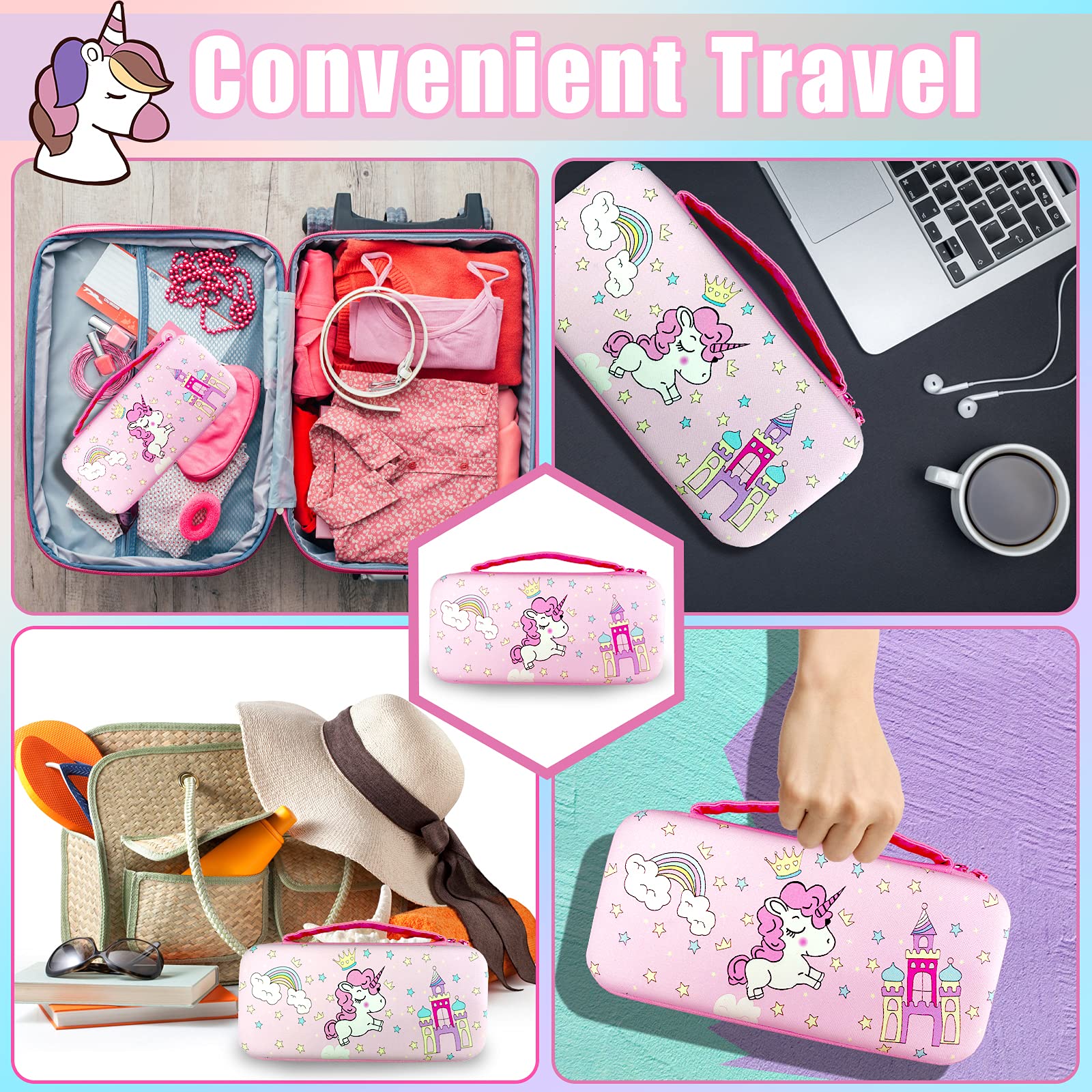 Yocvikey Hard Carrying Case Kit for Nintendo Switch, Unicorn Portable Travel Bag with TPU Protective Case Soft for Nintendo Switch, 12 Game Card Slots & Mesh Pocket to Store All Accessories
