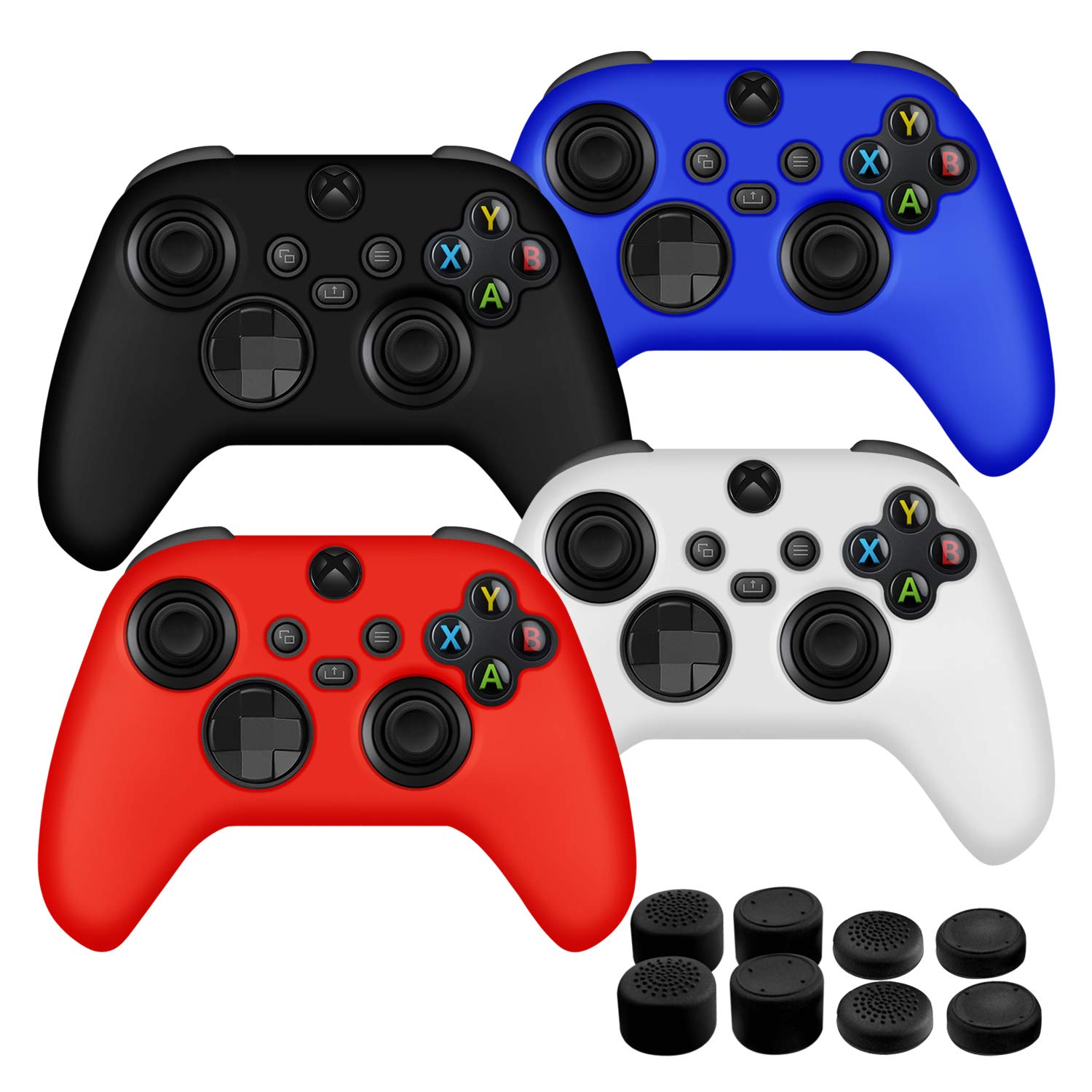 TNP Controller Cover Skin Case with Thumb Grip (4 Pack Blue+Red+Black+White) Fit for Xbox Series X S & X-Box One XS Wireless Gamepad - Soft Studded Anti-Slip Silicone Gel Rubber Stick Cap Accessories