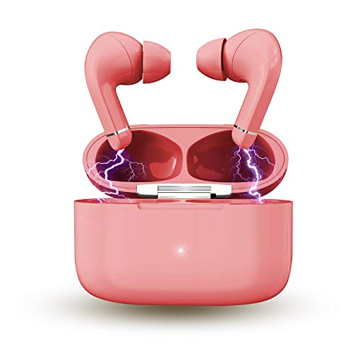 SLuB Wireless Earbuds,Noise Cancelling Bluetooth 5.1 Deep Bass Earbuds,30H Playtime,IPX6 Waterproof Earphones,in-Ear Headphones with Mic,Touch Control and USB Charging Case for iPhone Android Pink