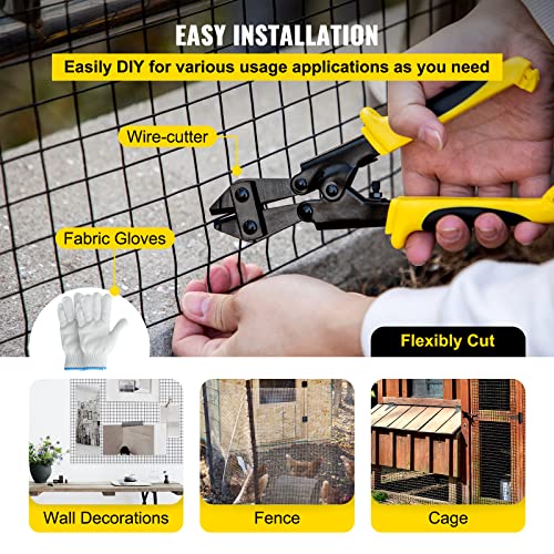 VEVOR 24" x 50' Welded Wire Hardware Cloth w/A Cutting Plier & A Pair of Fabric Gloves, Black