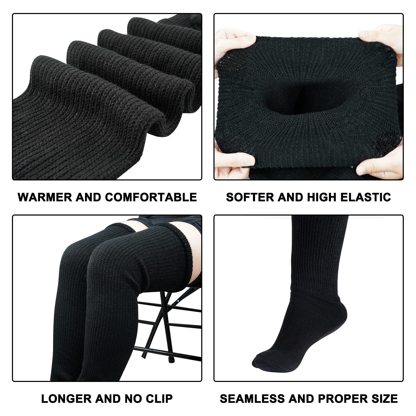 Women's Plus Size Thigh High Socks for Thick Thighs, Extra Long Over Knee Striped Stockings, Knee High Leg Warmer Boot Socks(Black)