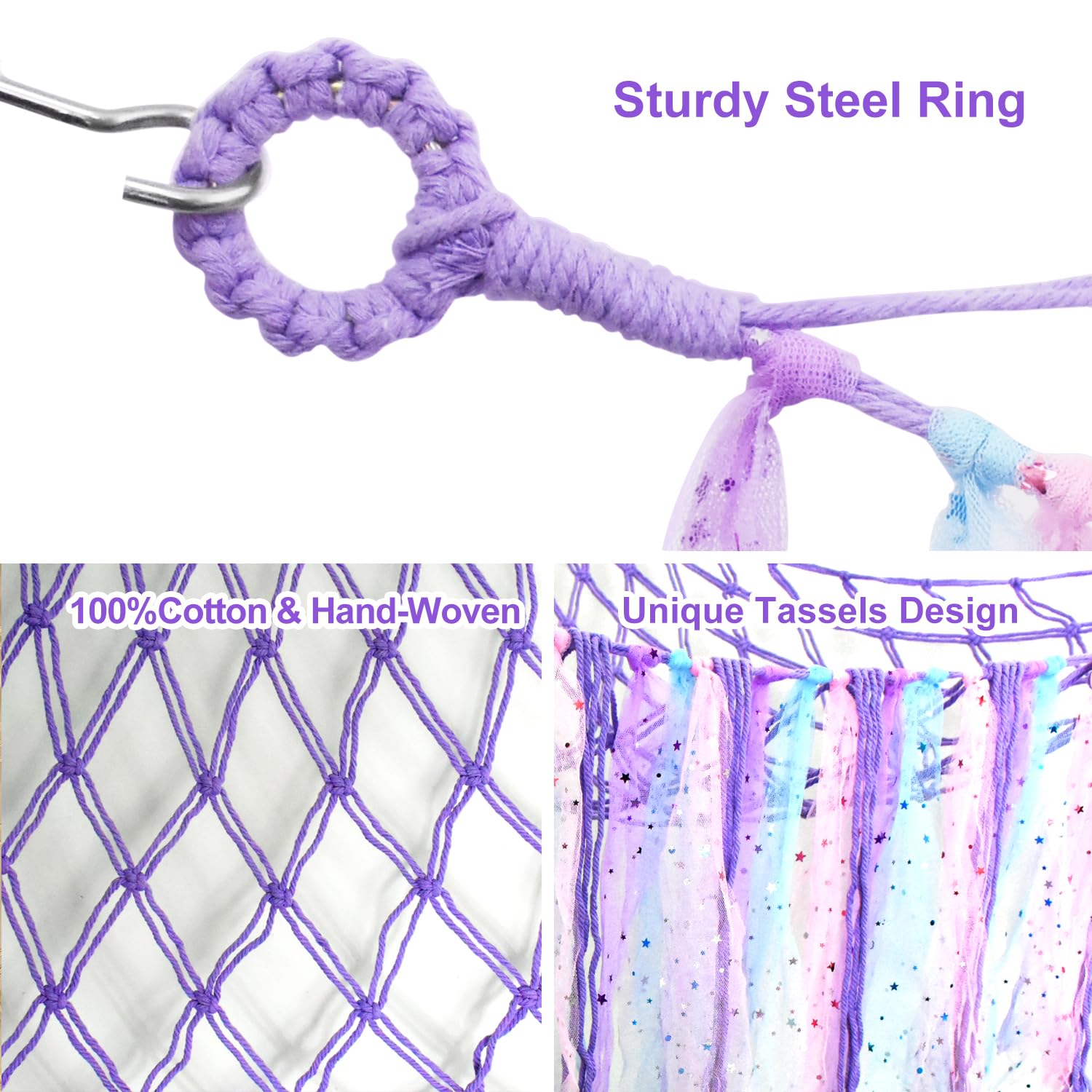 Stuffed Animals Net or Hammock with LED Light, 59 inch Mesh Toy Hammock Net for Stuffed Animals Holder Corner Organizer, Hanging Toy Net Pet Storage with Tassel & Hooks for Nursery Kids Bedroom