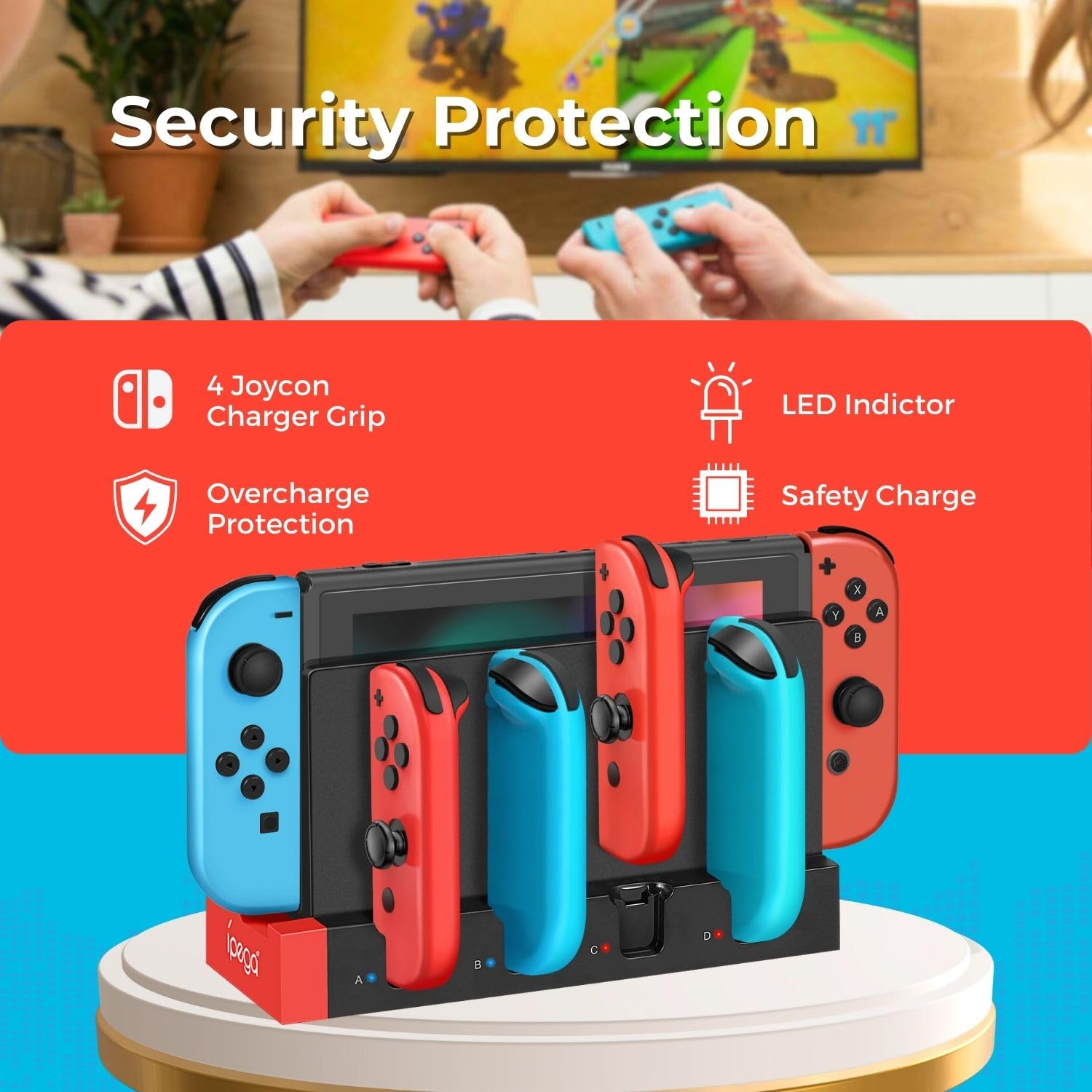 TNP Switch Joycon Charging Dock for Nintendo Switch Controller Charger Station and Switch OLED, Support 4 Joy con Holder with LED Indicator, Remote Docking Stand Base Attachment (Green, Blue)