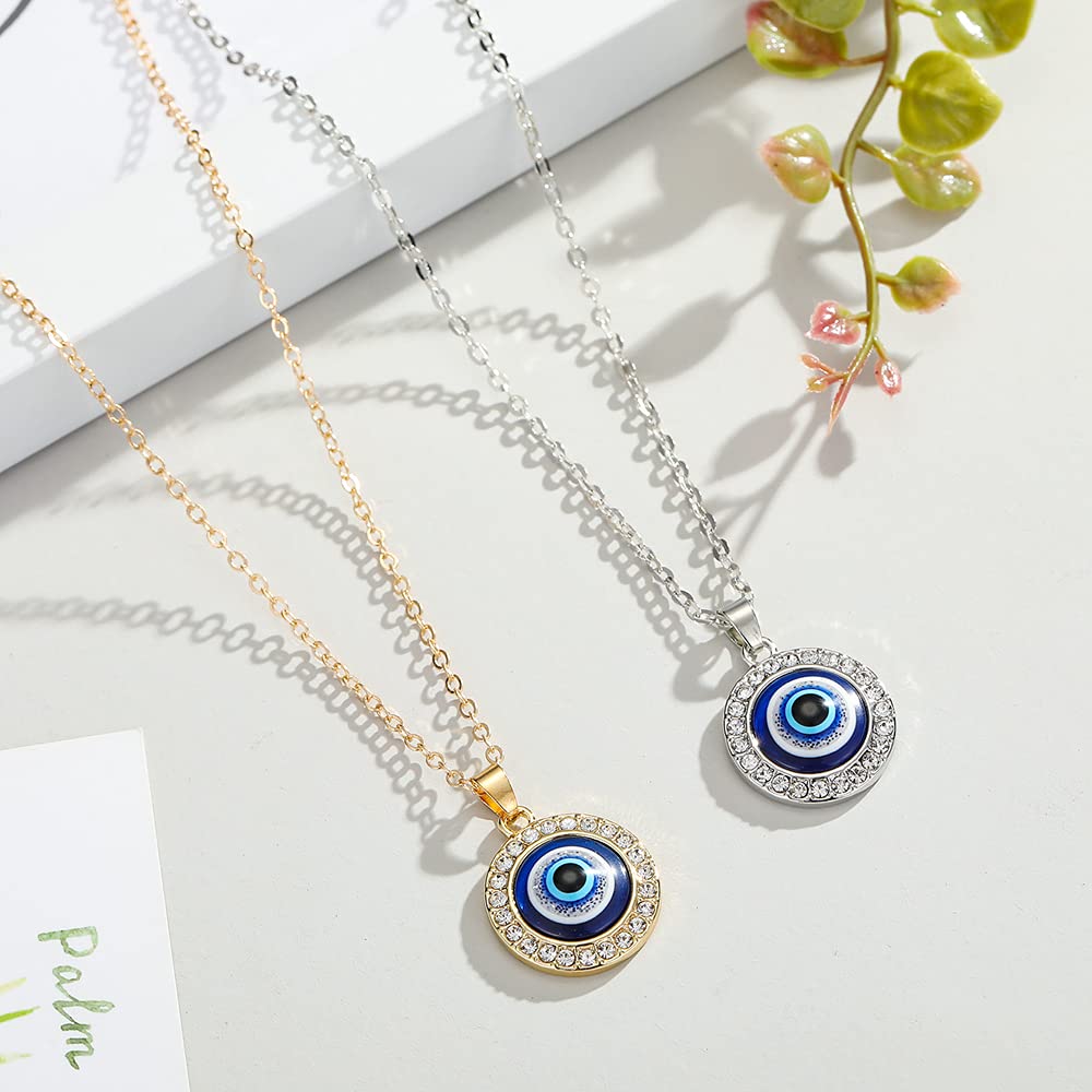 SIPELATY Evil Eye Necklace Blue Eyes Amulet Pendant Necklace Turco Kabbalah Protection Adjustable for Women