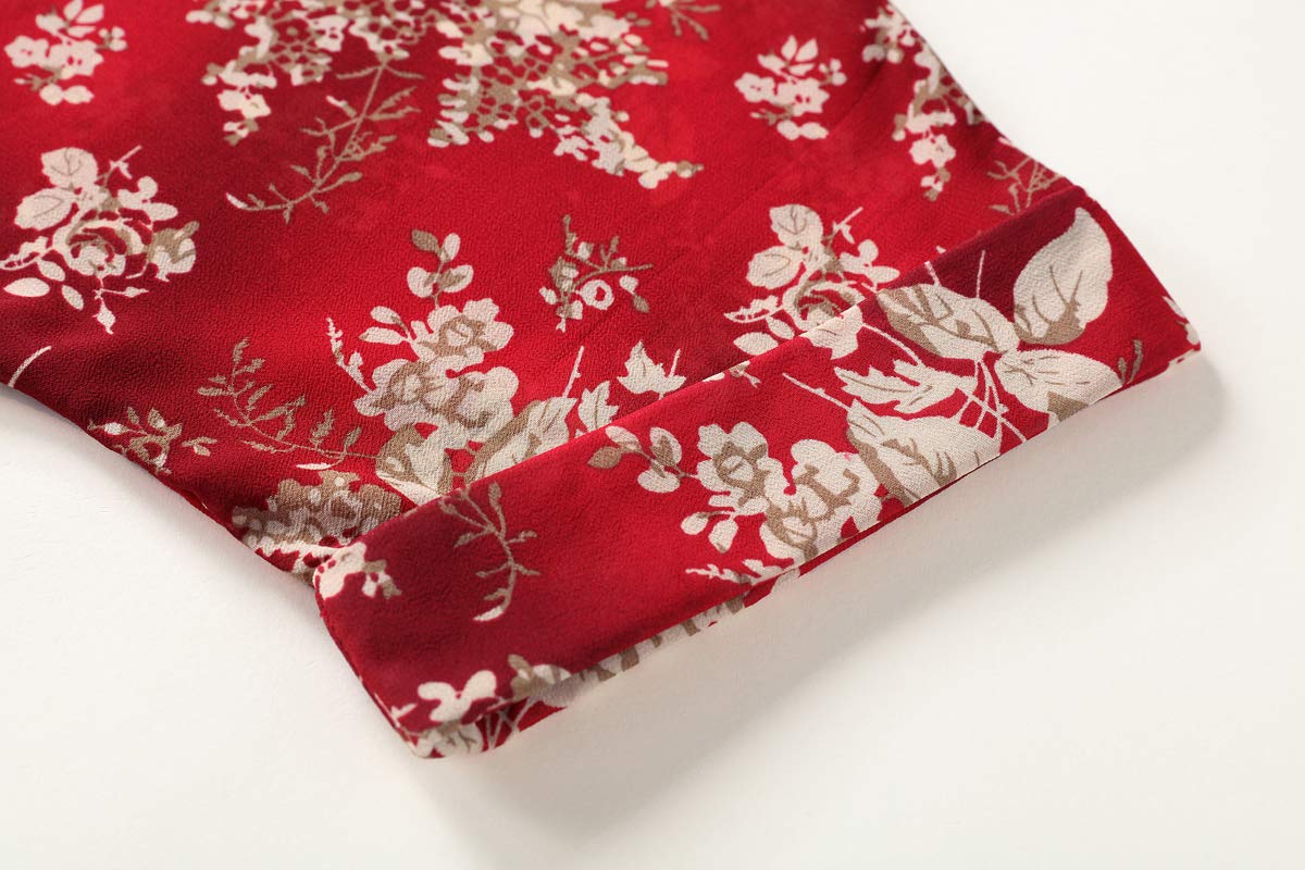 olrain Women's Floral Print Sheer 3/4 Sleeve Chiffon Duster Plus Size Kimono Cardigan Capes (Large, Red Floral)