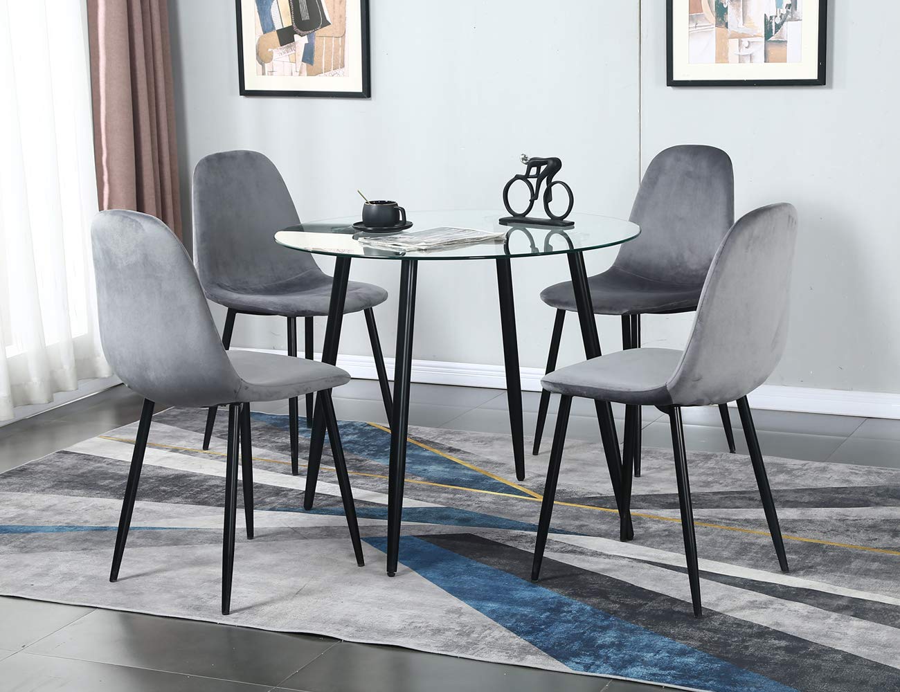 WENYU Dining Chairs Set of 4, Modern Side Chairs Mid Century Dining Room Chairs Set Fabric Retro Accent Chairs for Home - Deep Grey