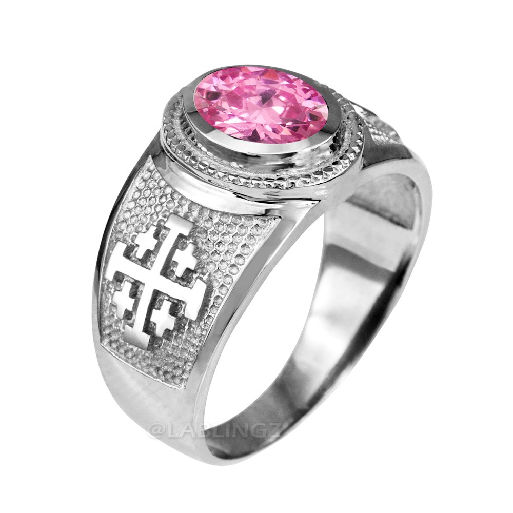 Sterling Silver Jerusalem Cross Birthstone CZ Ring (October, Size 9)