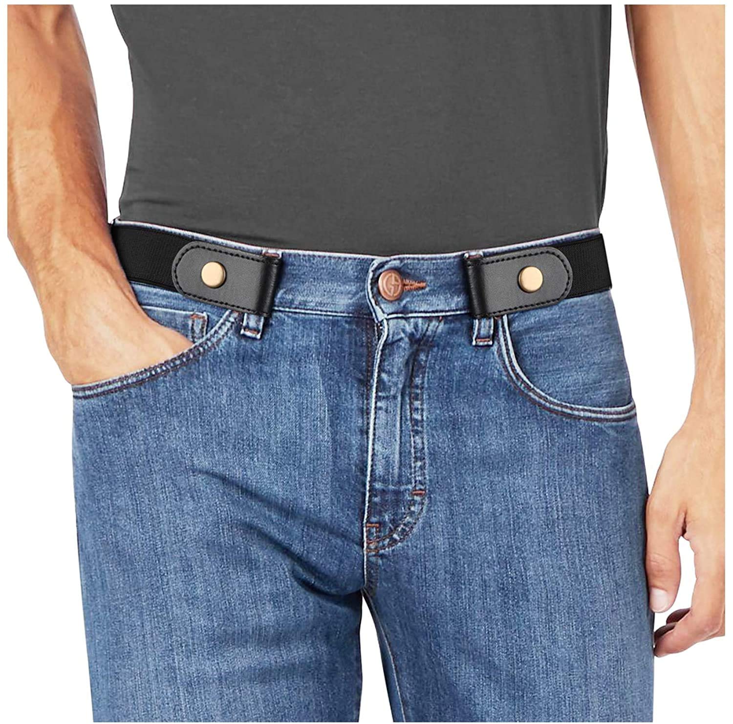 WERFORU 4 Pack No Buckle Show Belt for Men Buckle Free Stretch Belt for Jeans Pants 1.38 Inches Wide (C-Black+Coffee+Blue+Yellow, Suit for Pants Size 30"-48")
