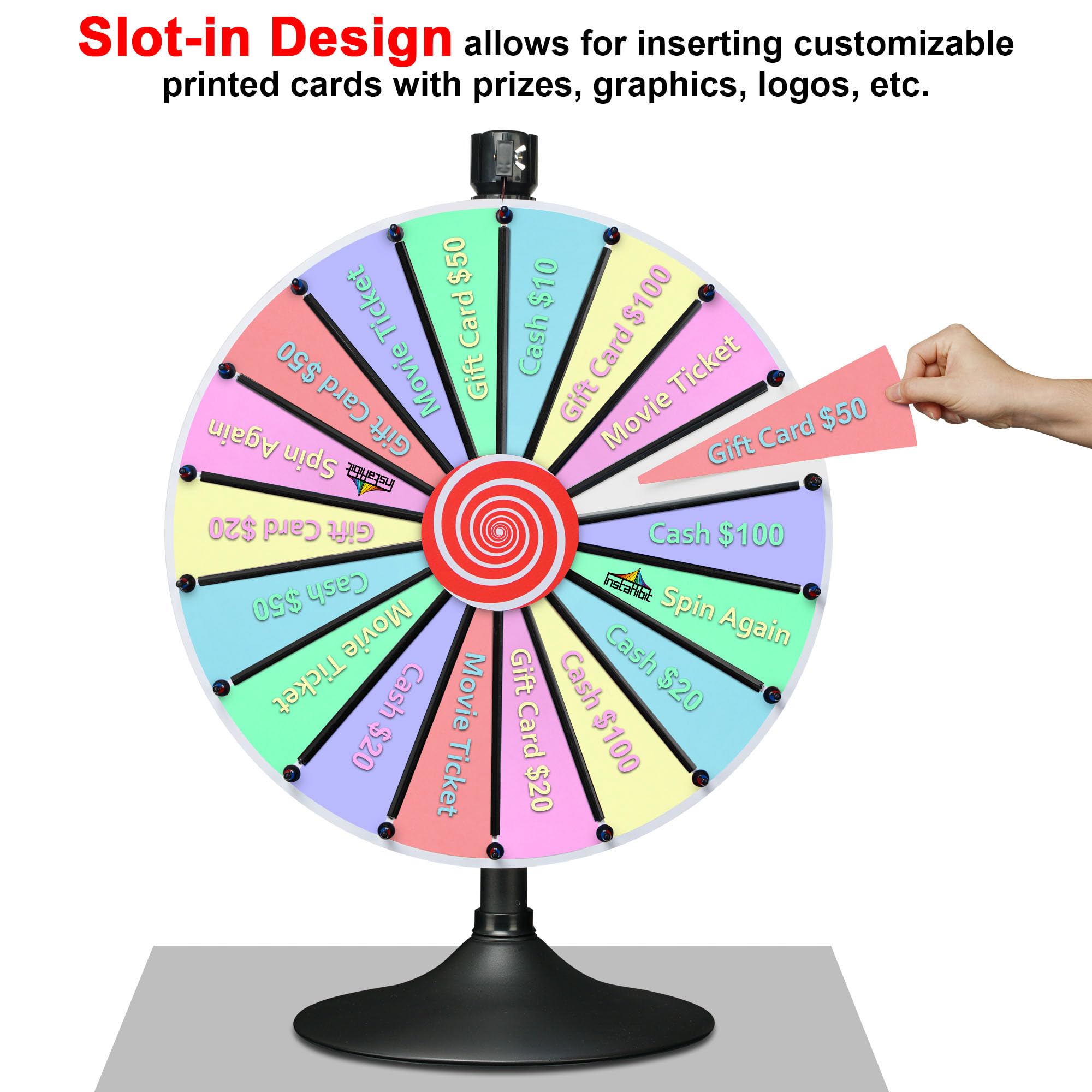 WinSpin 24" Dual Use Heavy Duty Prize Wheel Tabletop and Floor Stand DIY Insertable 18 Slots Fortune Dry Erase Spinning Wheel for Home Tradeshow Carnival Fortune Spinner Game