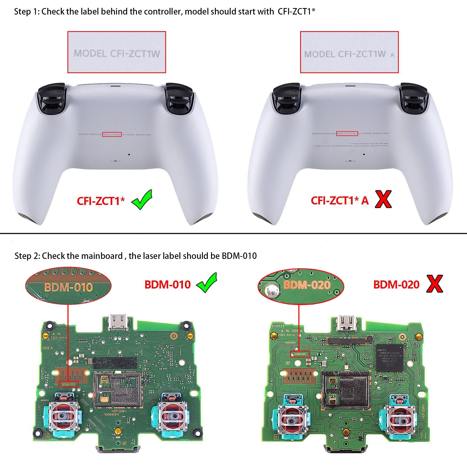WPS Replacement Clip Shell Touch Pad Thumbsticks Dpad R1 L1 Trigger Buttons w/Accent Rings Set for PS5 Playstation Controller (White)