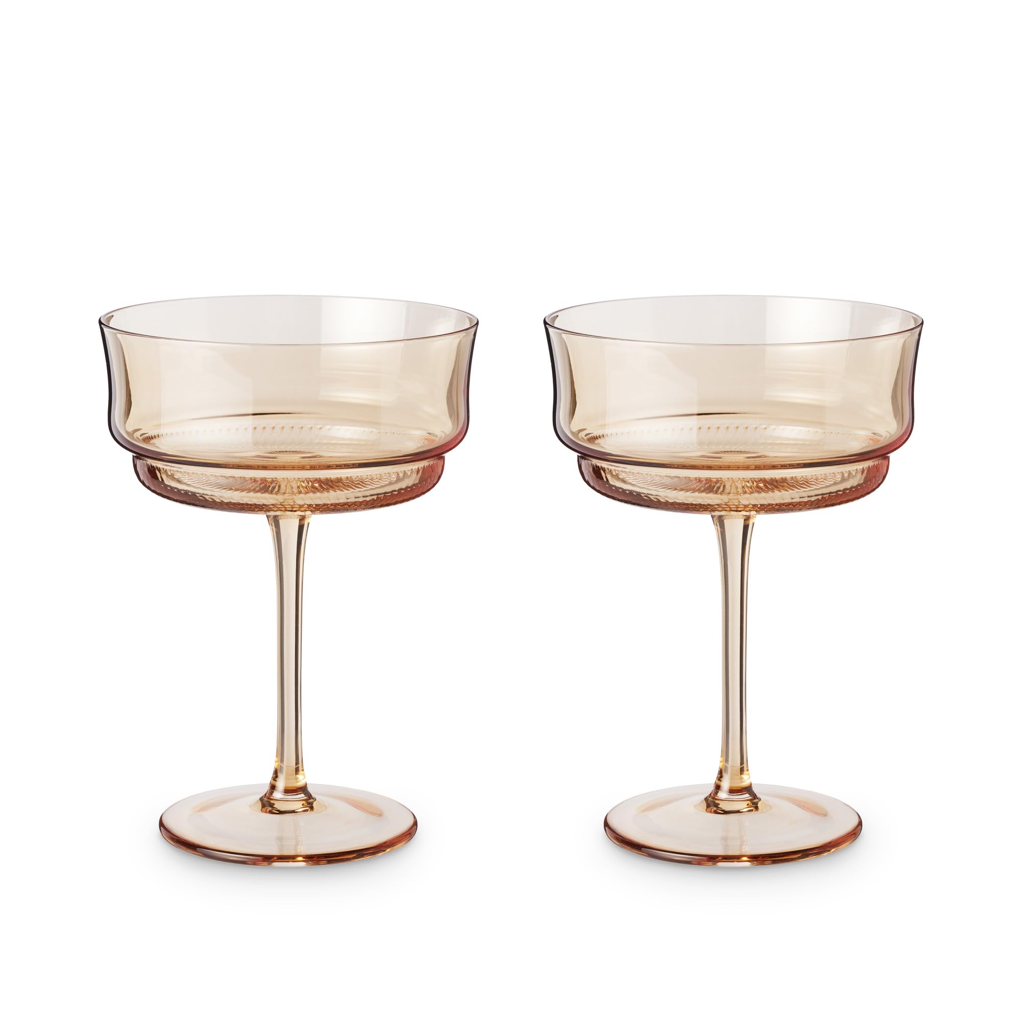 Twine Tulip Coupe Glasses, Gold Amber Tinted Drinking Stemmed Cocktail Tumblers or Wine Cups, Yellow Brown, 9 Oz, Set of 2