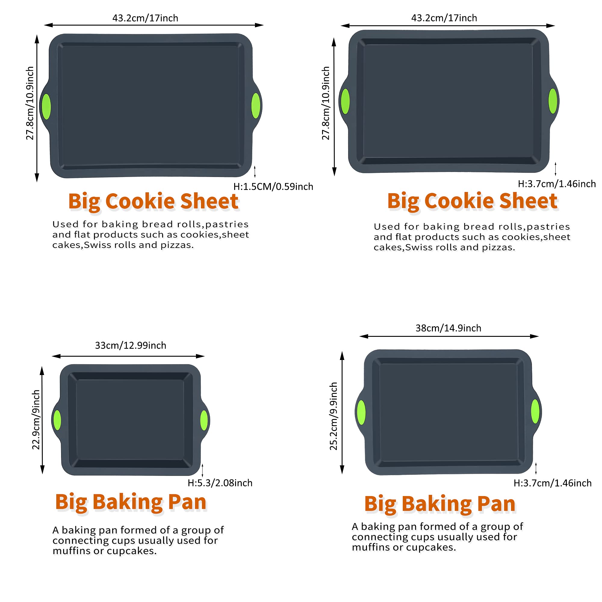 To encounter Silicone Baking Pans Set, 4 Pieces Nonstick Bakeware Set with Baking Pans, Baking Sheets, Cookie Sheets, Cake Pan with Metal Reinforced Frame More Strength, Dark Grey