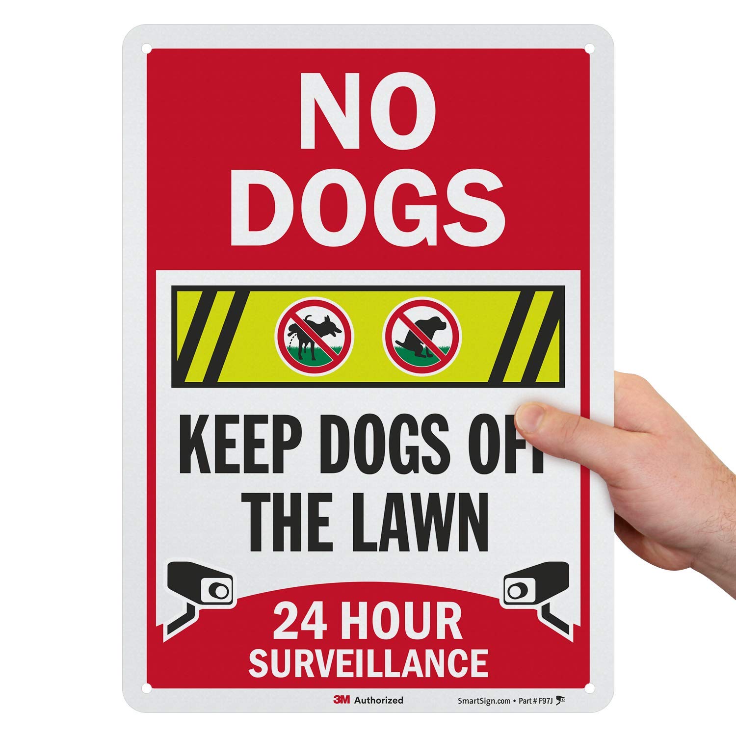 SmartSign âNo Dogs - Keep Dogs Off The Lawn, 24 Hour Surveillanceâ Sign | 10" x 14" 3M Engineer Grade Reflective Aluminum