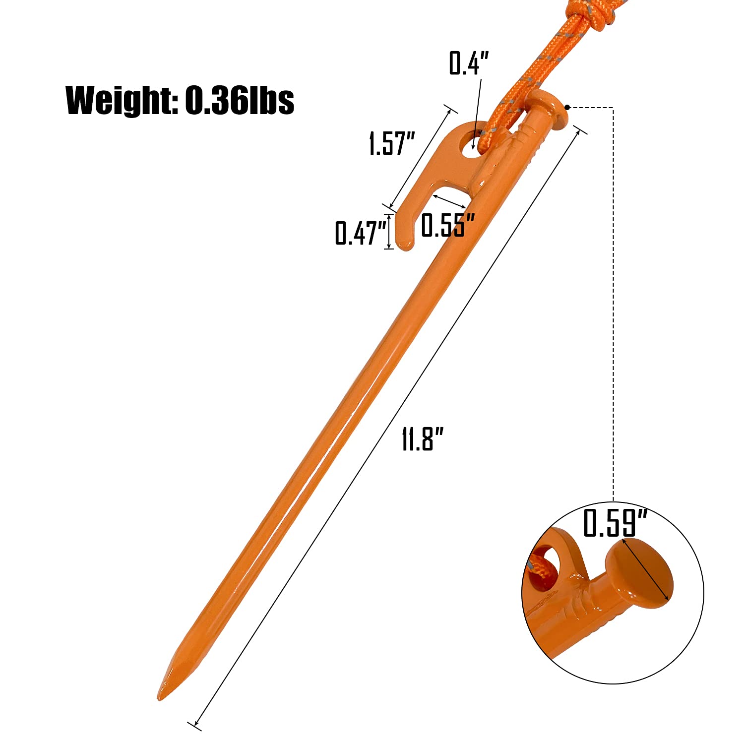 Sutekus Heavy Duty Forged Steel Tent Pegs Metal Tent Stakes with Reflective Pull Cord Solid Tent Anchors and Camping Spikes for Camping Hiking Outdoors, 12"/8PCS (Orange)