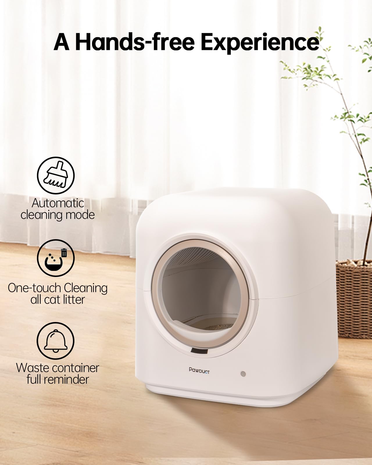 Pawduct Automatic Cat Litter Box Self Cleaning, Anti-Pinch Robot Cat Litter Box, Large Cat Litter Box for Multiple Cats, Smart APP Remote Control/Odor Removal, with Waste Bags/Mats