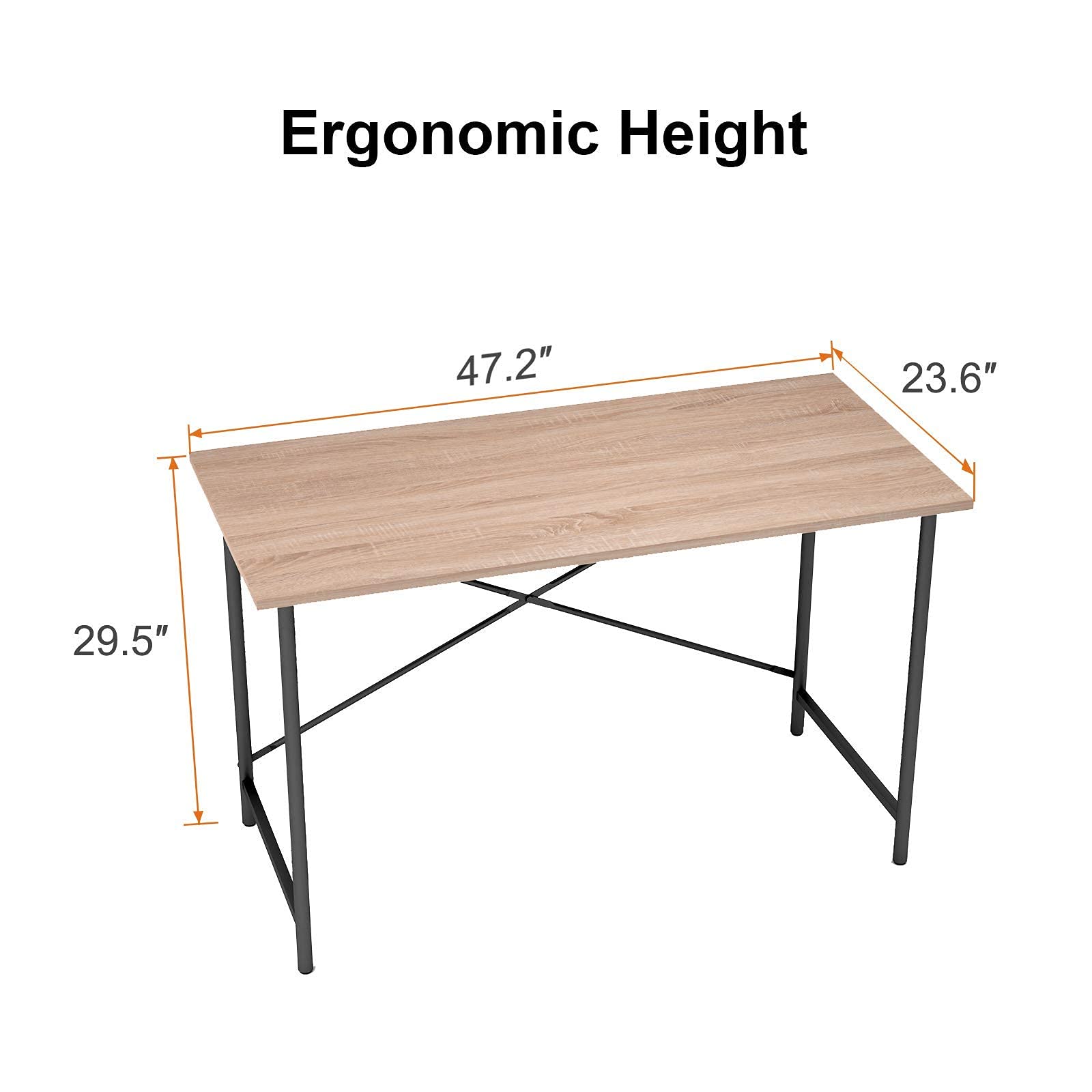 SMAGREHO Writing Computer Desk 47 inch,Home Office Sturdy PC Laptop,Modern Simple Style Wood Table,Black Metal Frame,Oak