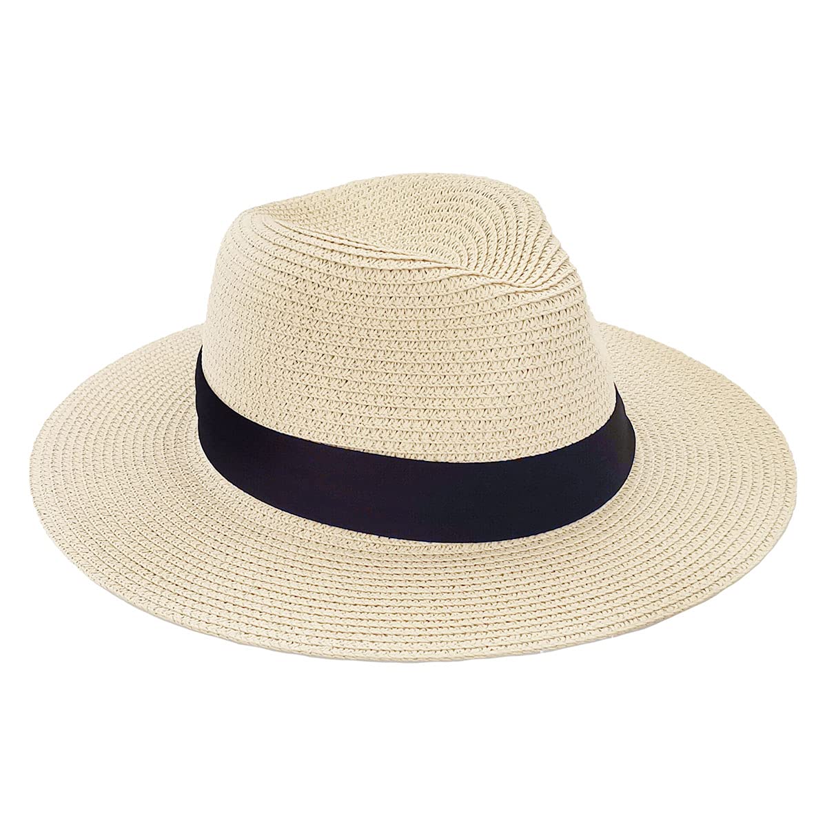 snailman Women Wide Brim Straw Panama Roll up Hat Fedora Beach Sun Hat UPF50+ (Beige)