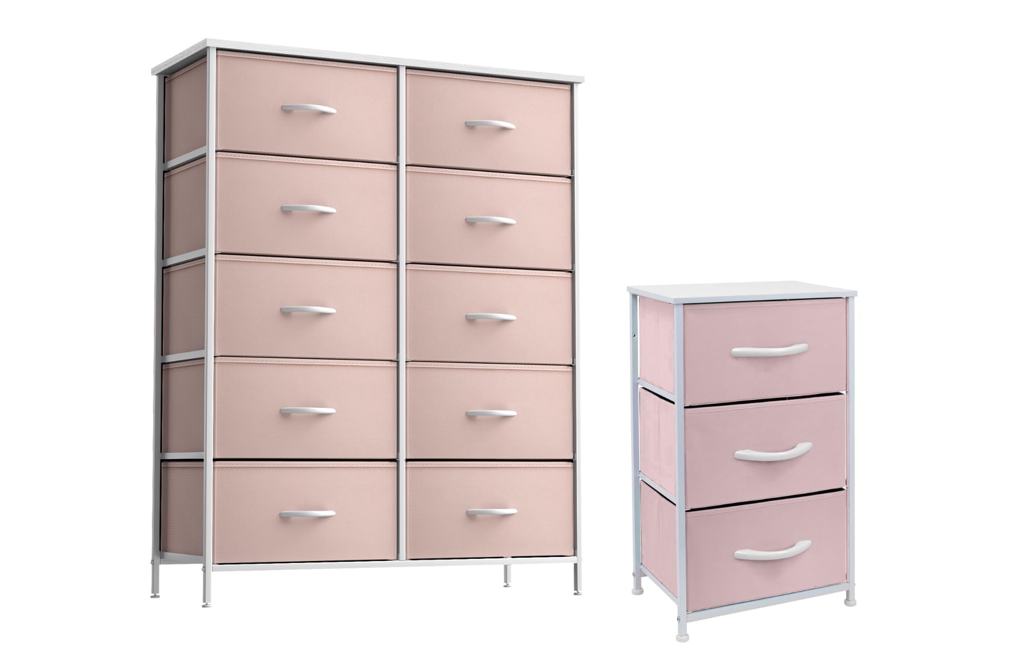 Sorbus Kids Dresser with 10 Drawers and 3 Drawer Nightstand Bundle - Matching Furniture Set - Storage Unit Organizer Chests for Clothing - Bedroom, Kids Rooms, Nursery, & Closet (Pink)