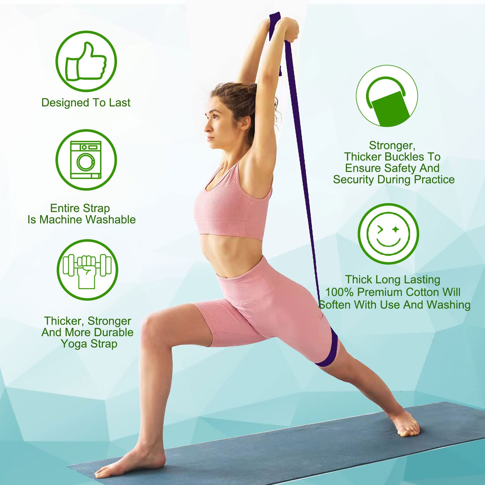 Yoga Strap,Skoye 5-Pack Yoga Exercise Adjustable Straps 6Ft OR 8Ft with D-Ring Buckle, Non-Elastic Yoga Straps for Pilates,Physical Therapy,Improves Sitting Posture for Women & Men (1.5" X 8FT)