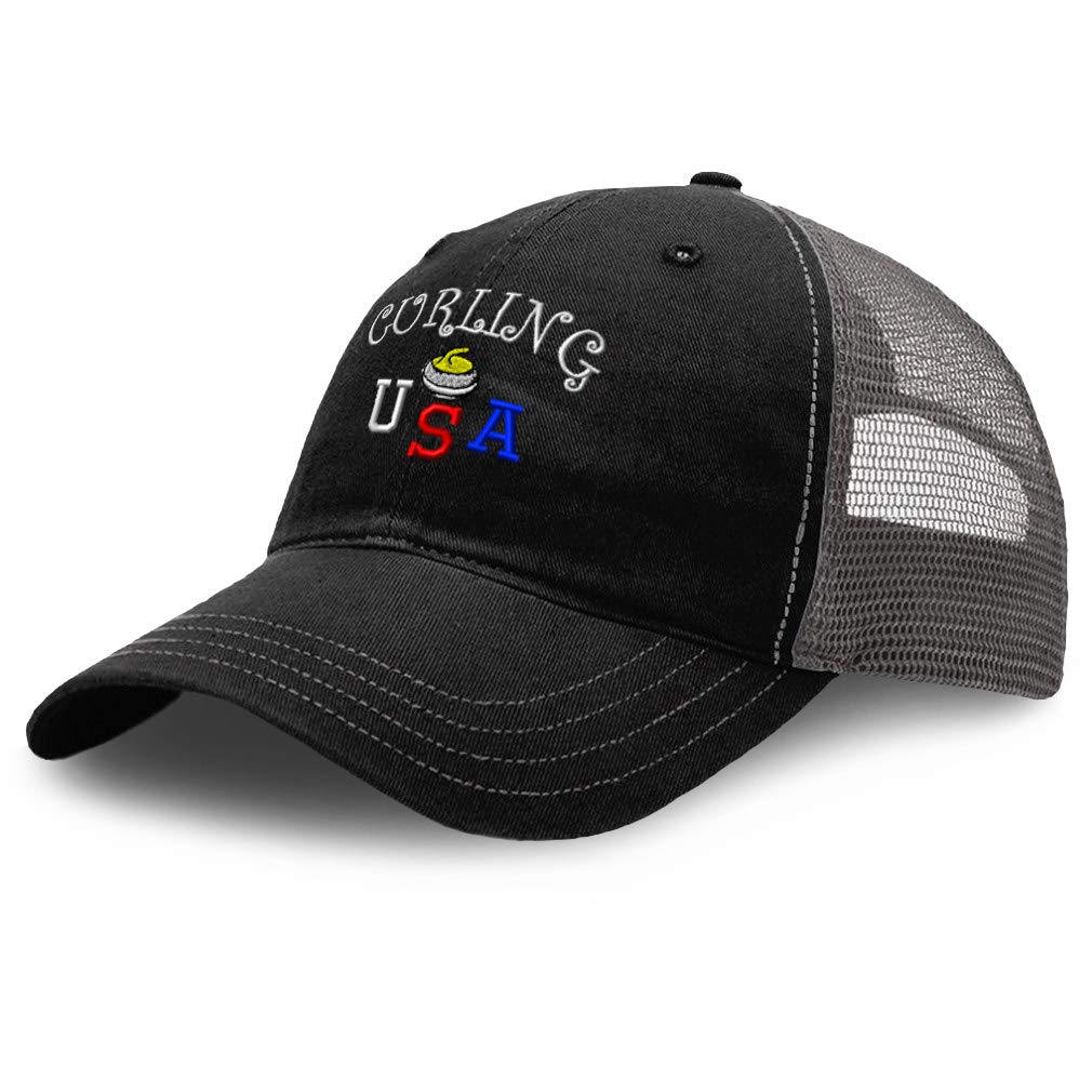 Richardson Trucker Mesh Hat Curling USA B Embroidery Cotton Dad Hats for Men & Women Snapback Black Charcoal