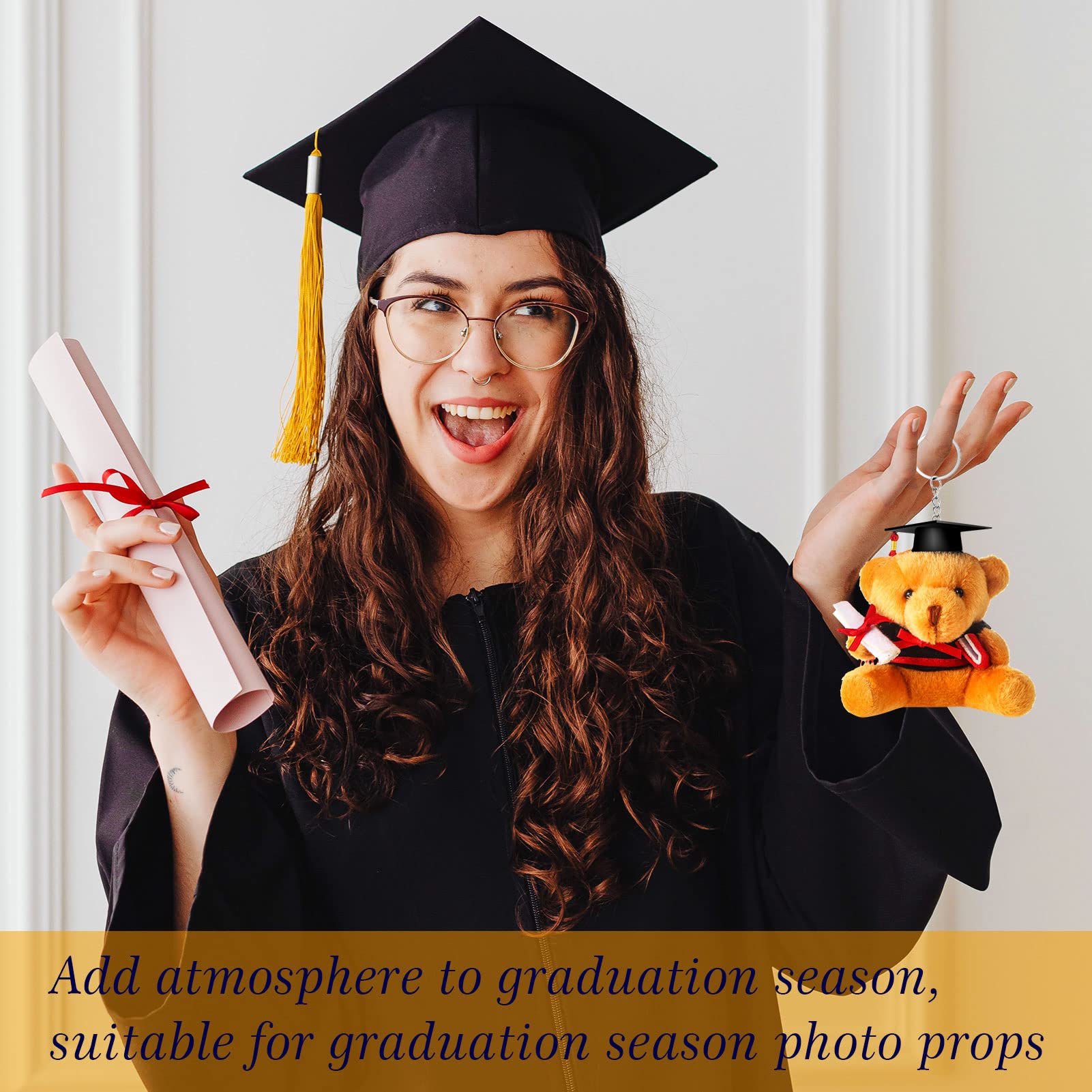 ZJoey 9 Pieces Mini Graduation Teddy Bear Plush Gift Stuffed Animal Black Cap Gift for Her, for Him, Class of 2024 Gradution Present, for College, High School(9 Pcs Style B)