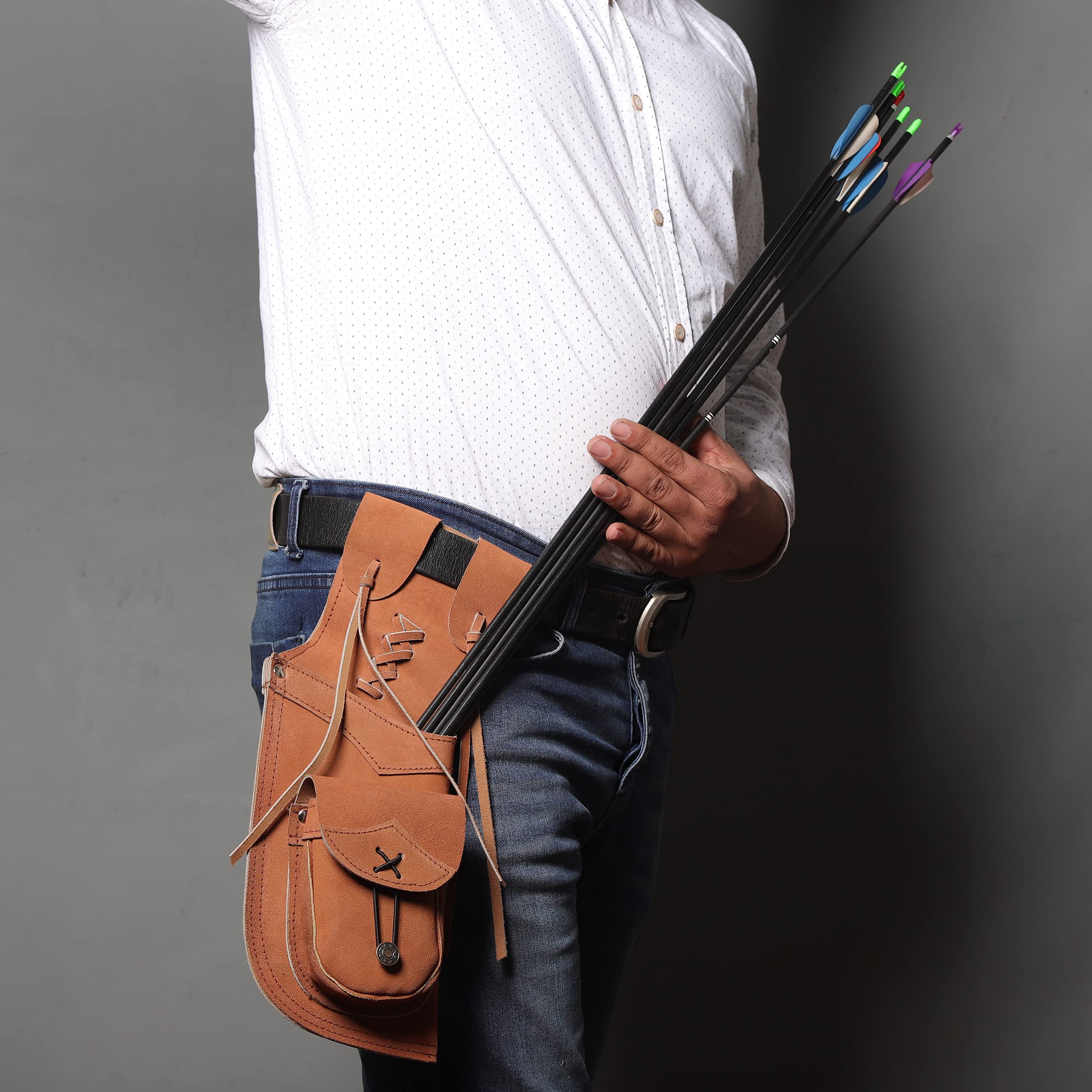 Traditional Archery Suede Leather Side/Hip Arrow Quiver Brown