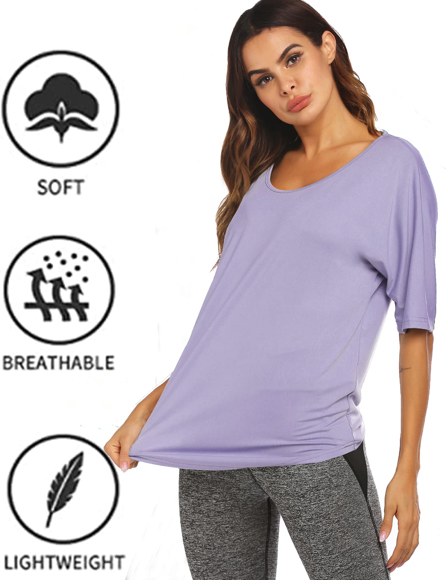 Yoga Tops for Women Open Back Workout Tops Short Sleeve Backless Cute Quick Dry Sport Shirts Lilac XL