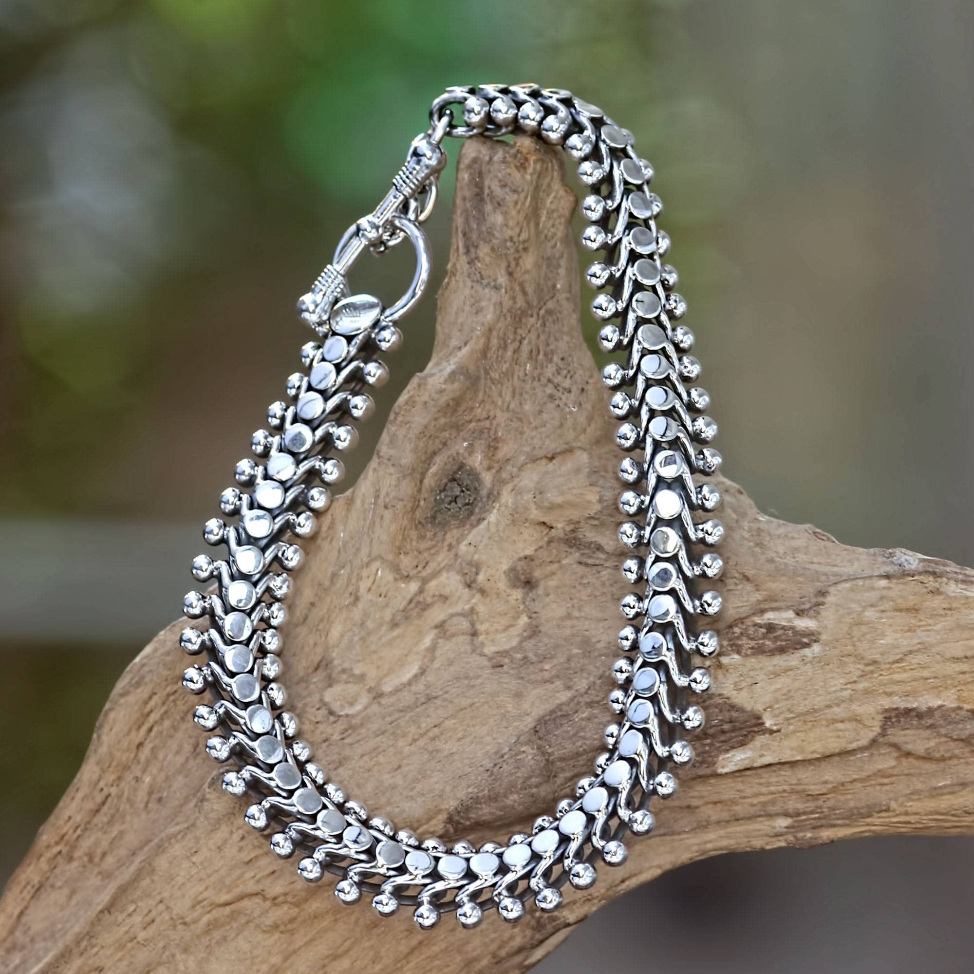 NOVICA Handmade Sterling Silver Link Bracelet Indonesia [7.75 in L x 0.4 in W] ' Centipede Crawl'