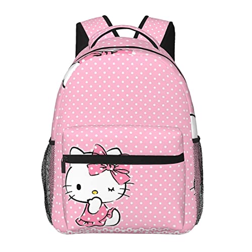 SOREC Wink Hello Cat Kitty Travel Backpack Lightweight Large Capacity Backpack Laptop Backpack For Women Pink Kawaii Kitty Daypack
