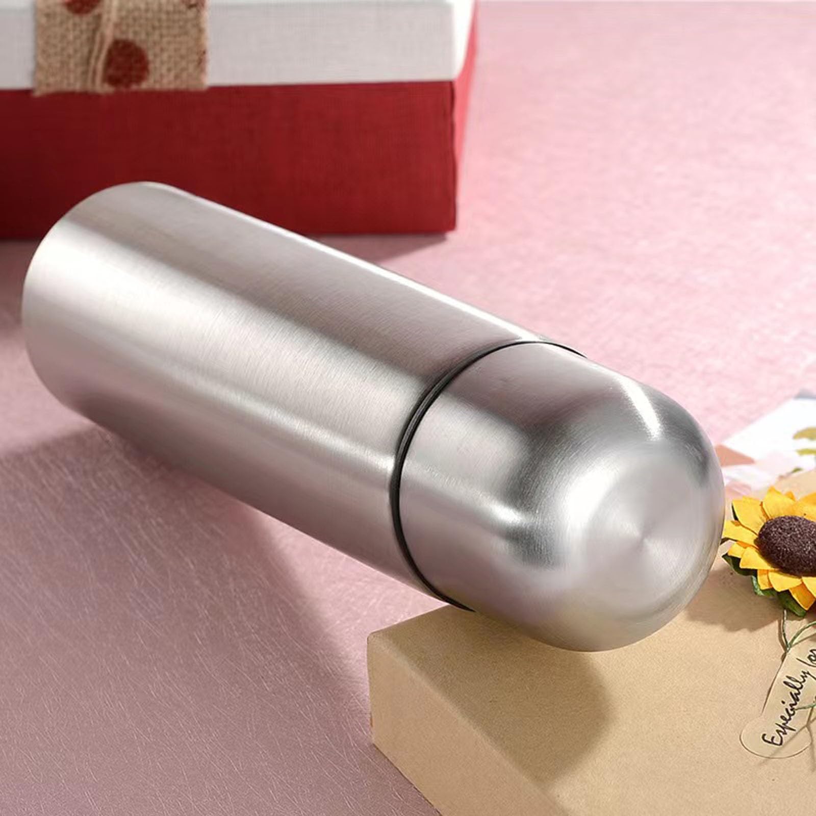 Stainless Steel Thermal Bottle Thermos for Hot and Cold Drinks Travel Coffee Mug with Cup Water Flask Vacuum Insulated Tumbler 17 oz/500ml (Silver)