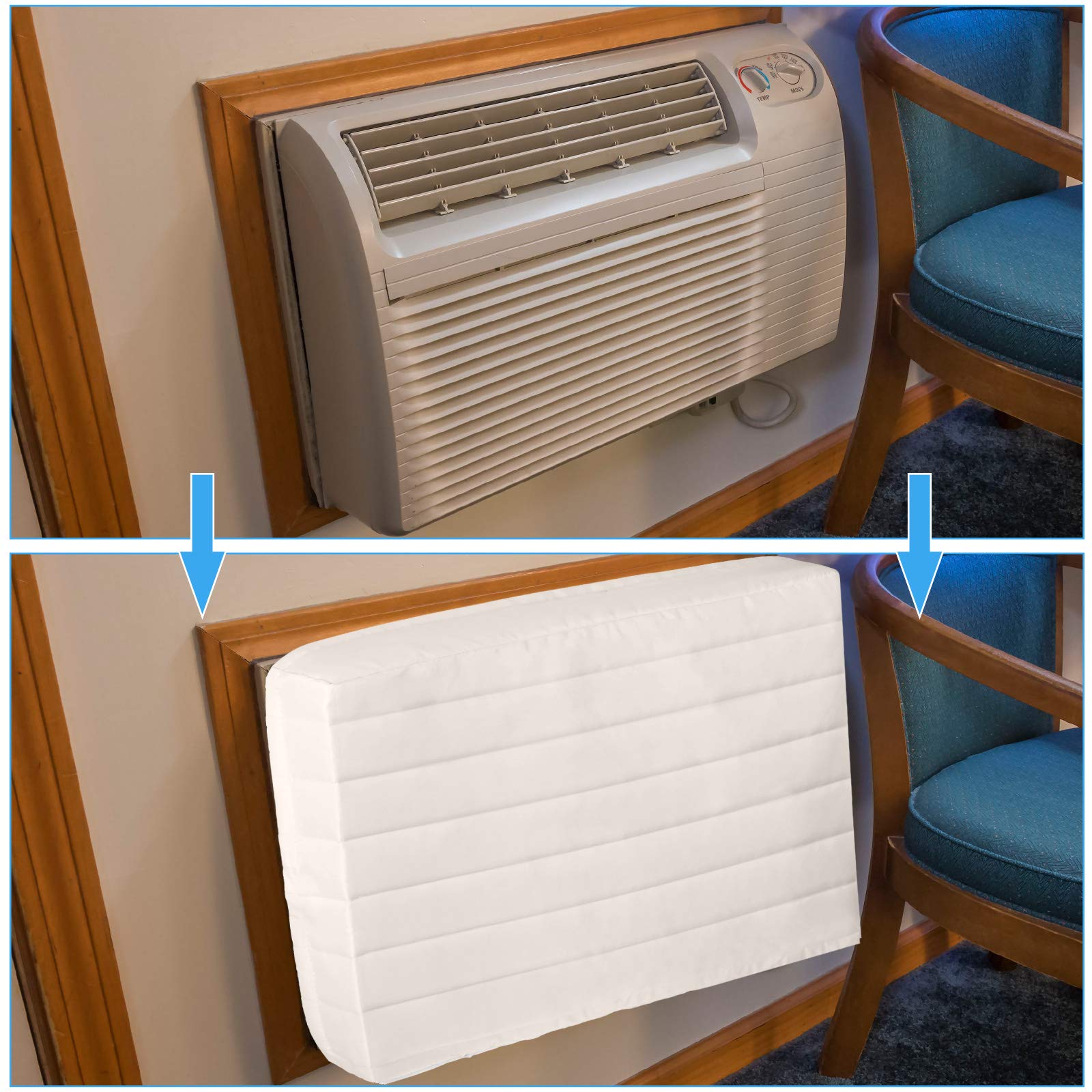 Tatuo 2 Pieces Indoor Air Conditioner Cover Inside Window Unit Double Insulation Cover with Drawstring (White, 21 x 14 x 3 Inch)