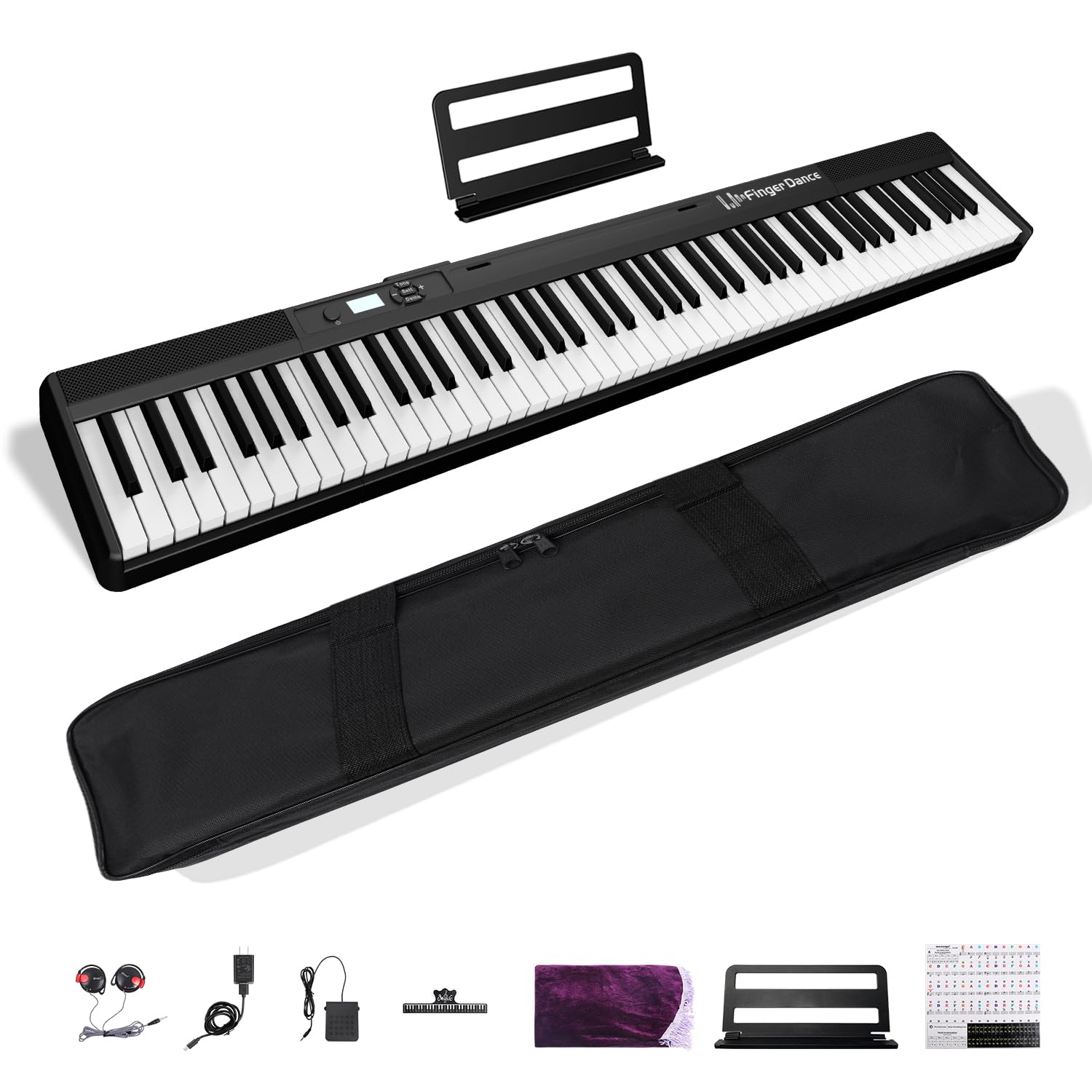 Upgrade Imitation Wood Texture Keyboard Grain Touch Sensitive 88 keys Keyboard with Bluetooth MIDI for Adult - Pearl White