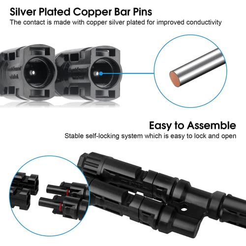 SMIRKBERRY Solar Panel Connectors Y Branch Connectors Cable Splitter Coupler 1 Male to 2 Female (M/2F) and 1 Female to 2 Male (F/2M) for Parallel Connection Between Solar Panels