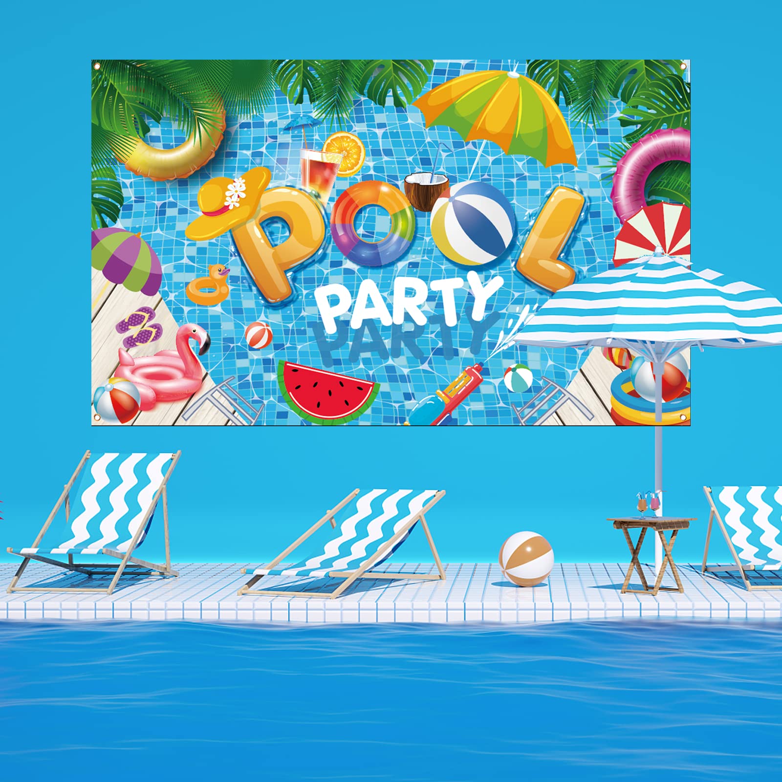 Summer Beach Party Decorations, Pool Banner Backdrop for Kids Summer Pool Party Decorations Supplies, 72x43 inch