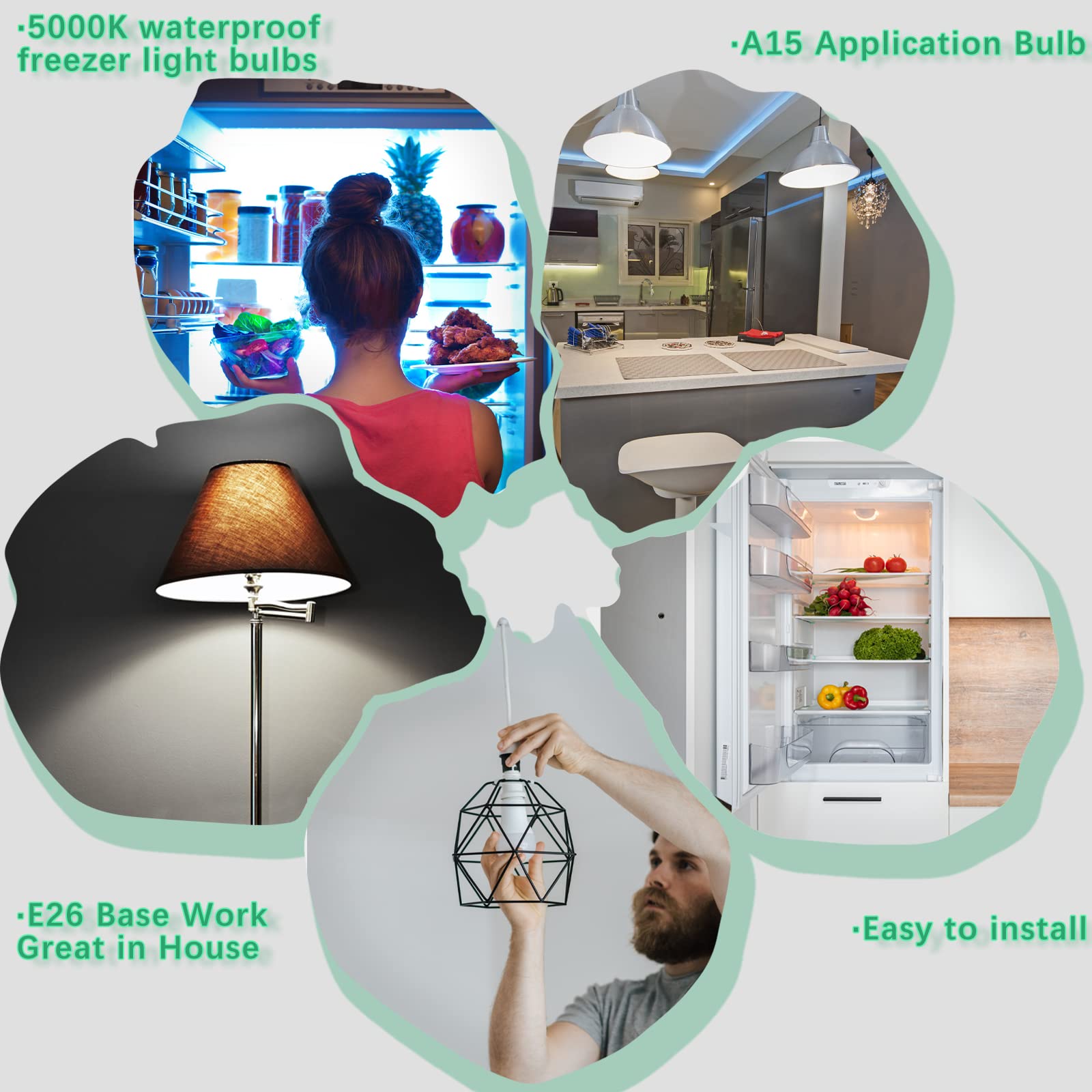 Unfusne LED Refrigerator Light Bulb 4W 40Watt Equivalent, Waterproof Freezer LED Light Bulb IP54, 120V E26 Daylight White 5000K 400 Lumen, Energy Saving A15 Appliance Fridge Bulbs