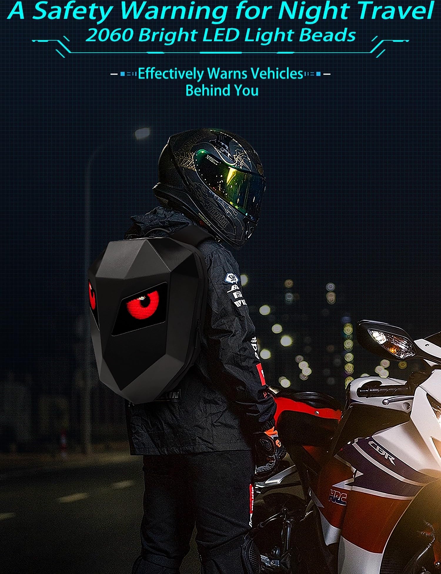Taysem LED Backpack with Eyes - Led Motorcycle Backpack Waterproof LED Knight Backpack with Programmable Screen Christmas Gift (B)