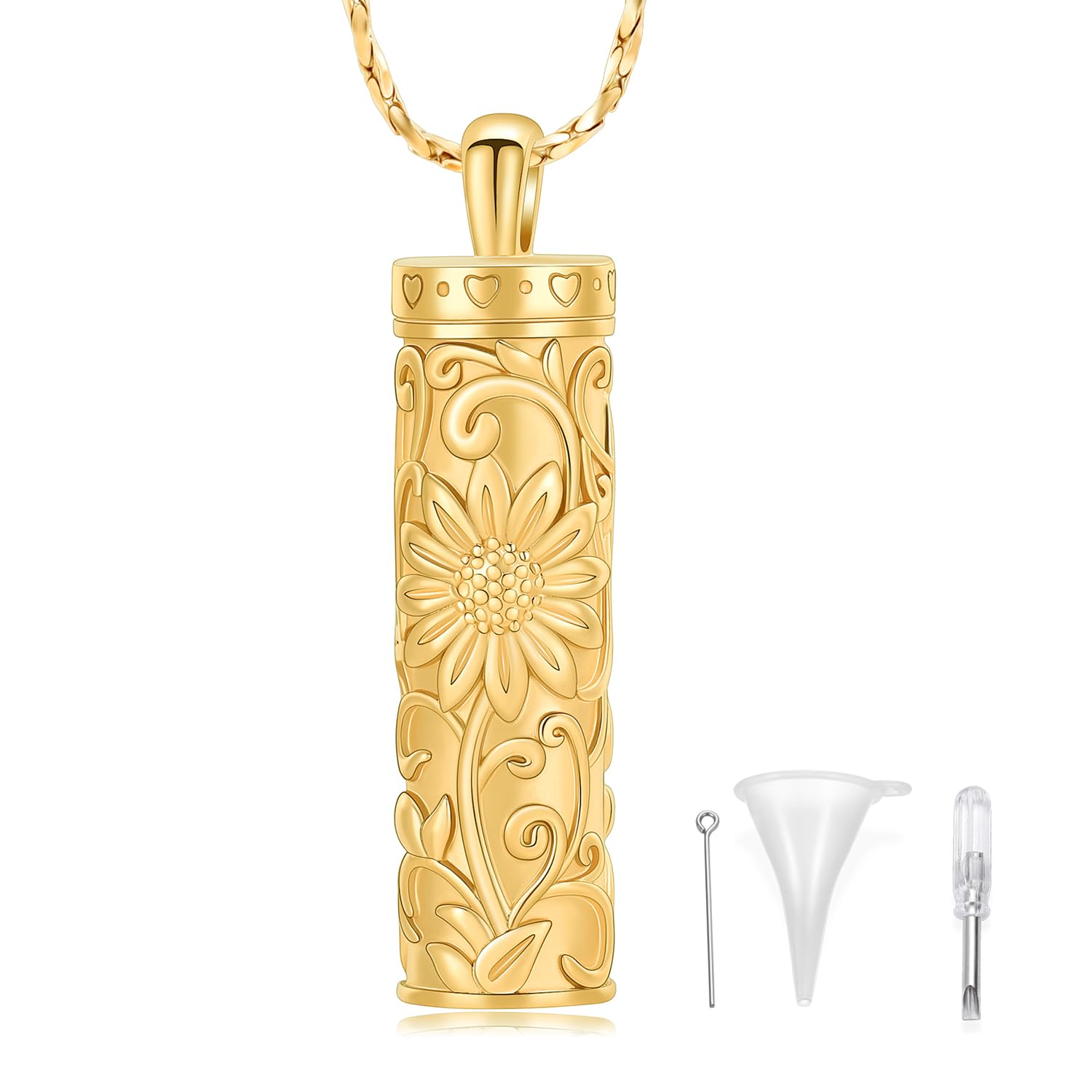 QGJNSGC Cylinder Urn Necklace for Ashes for Women Men Sunflower Cremation Jewelry Vial Memorial Pendant