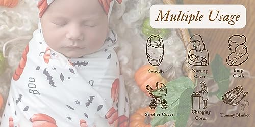 Terriboo Halloween Swaddle and Headband Beanie Sets Baby Receiving Blanket Newborn Wrap Sack (Halloween 1)
