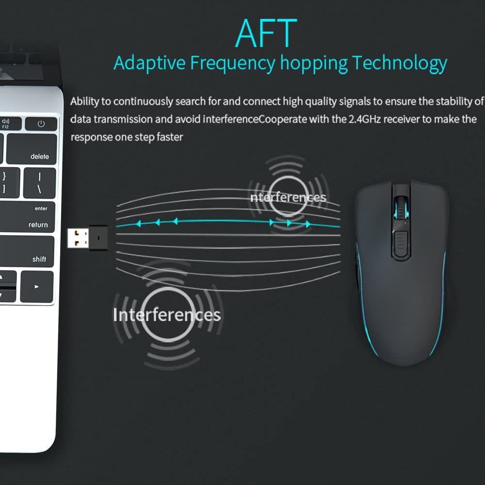WFB Wireless Mouse Rechargeable Optical Mouse with USB Receiver Portable Gaming,Office Mice 3 Adjustable DPI Levels,6 Buttons for PC,Laptop,Computer,Notebook,MacBook Black
