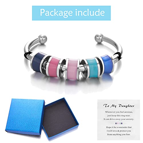 To My Daughter - Fidget Ring, Anxiety Meditation Ring for Women, Ring with Beads Spinner Adjustable Swivel Ring, Fidget Jewelry Gift For Daughter Stepdaughter (Enamel Ring A)