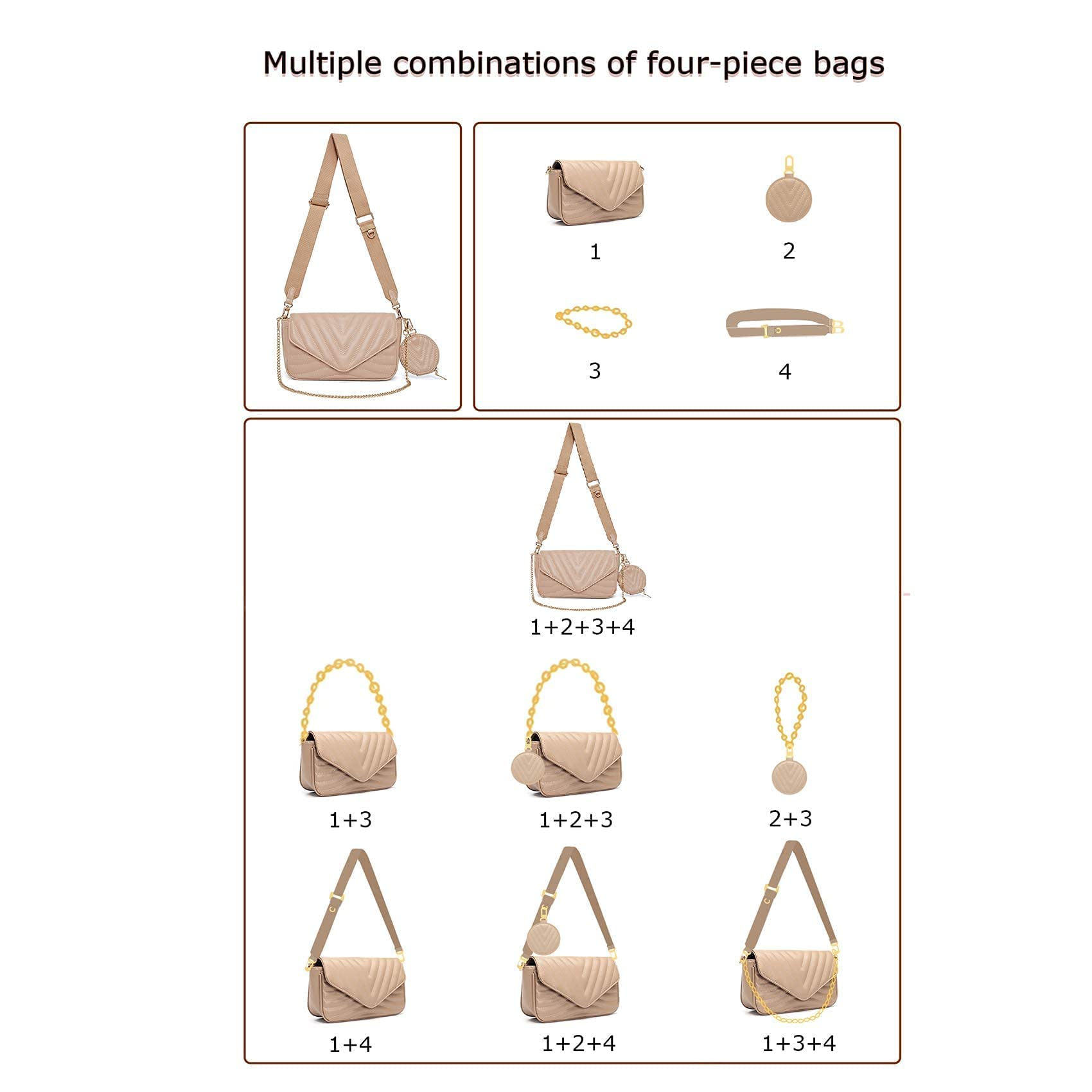 Small Quilted Crossbody Bags for Women Stylish Designer Purses and Handbags with Coin Purse including 2 Size Bag (Khaki)