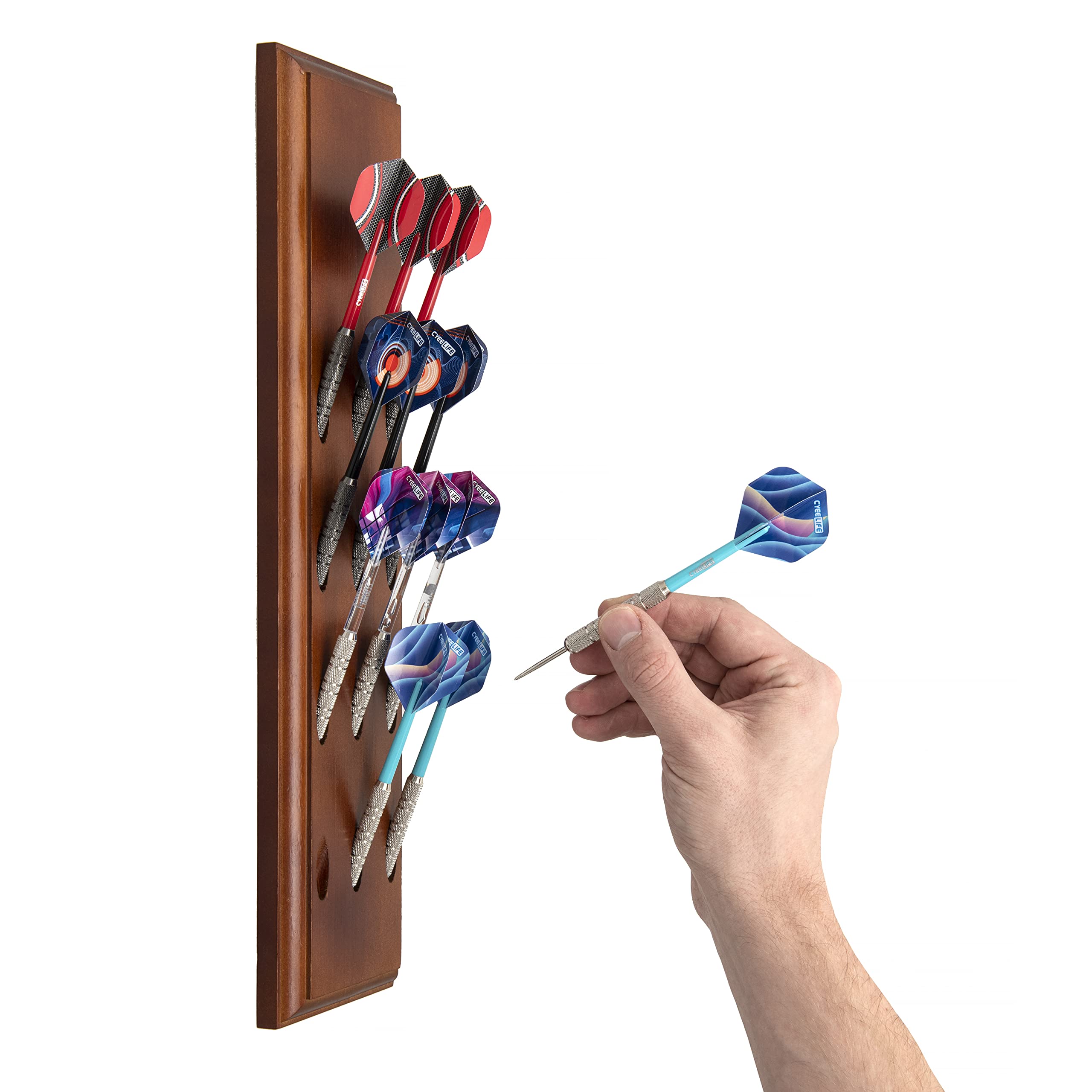 Veradura Solid Wood Wall Dart Holder - Holds and Displays 12 Soft or Steel Tip Darts - Precision Drilled Holes - Complete with 2 Pieces of Chalk for Scoring and an Accessory Bag