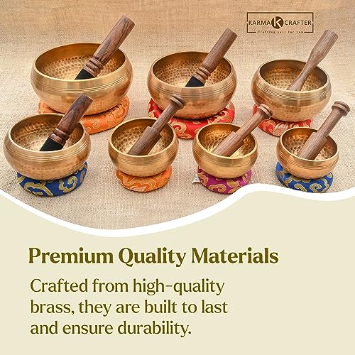 Tibetan Singing Bowl set From 7 Planets, Hand Hammered Design | Meditation Sound Bowl, 7 Chakra bowl, Mallet & Cushion set for Yoga (7 Chakra Set)