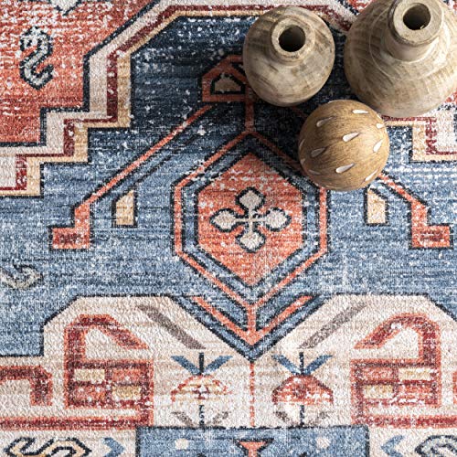 nuLOOM Marli Machine Washable Faded Medallion Ultra Thin Area Rug, 9' x 12', Rust