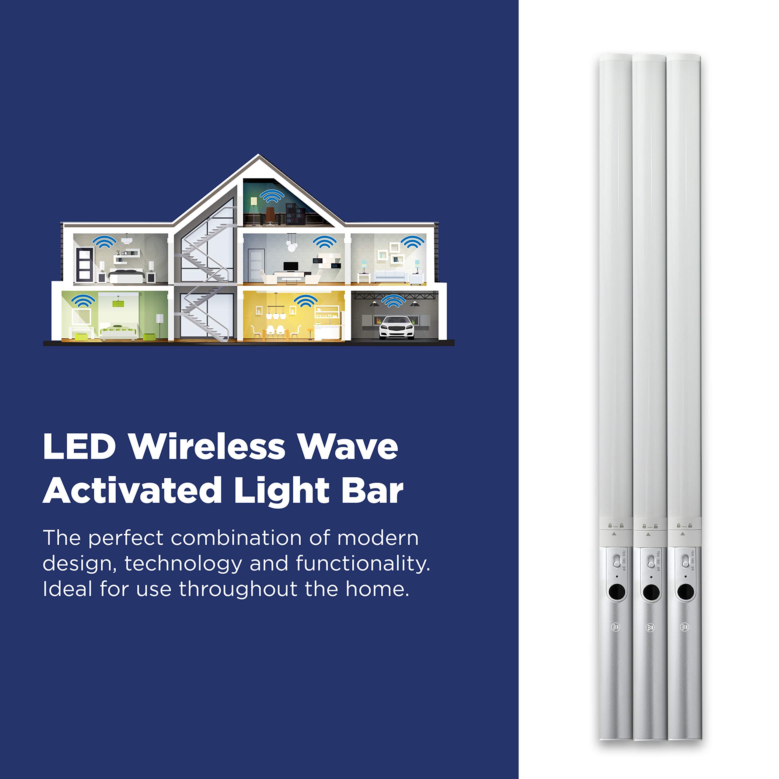 Westinghouse Rechargeable 3-Pack 17.8” LED Wireless Wave Activated Light Bar – Ideal for Under Cabinet Lighting - Touchless Activation and Dimmable – Link up to 10 Light Bars - Installs in Minutes