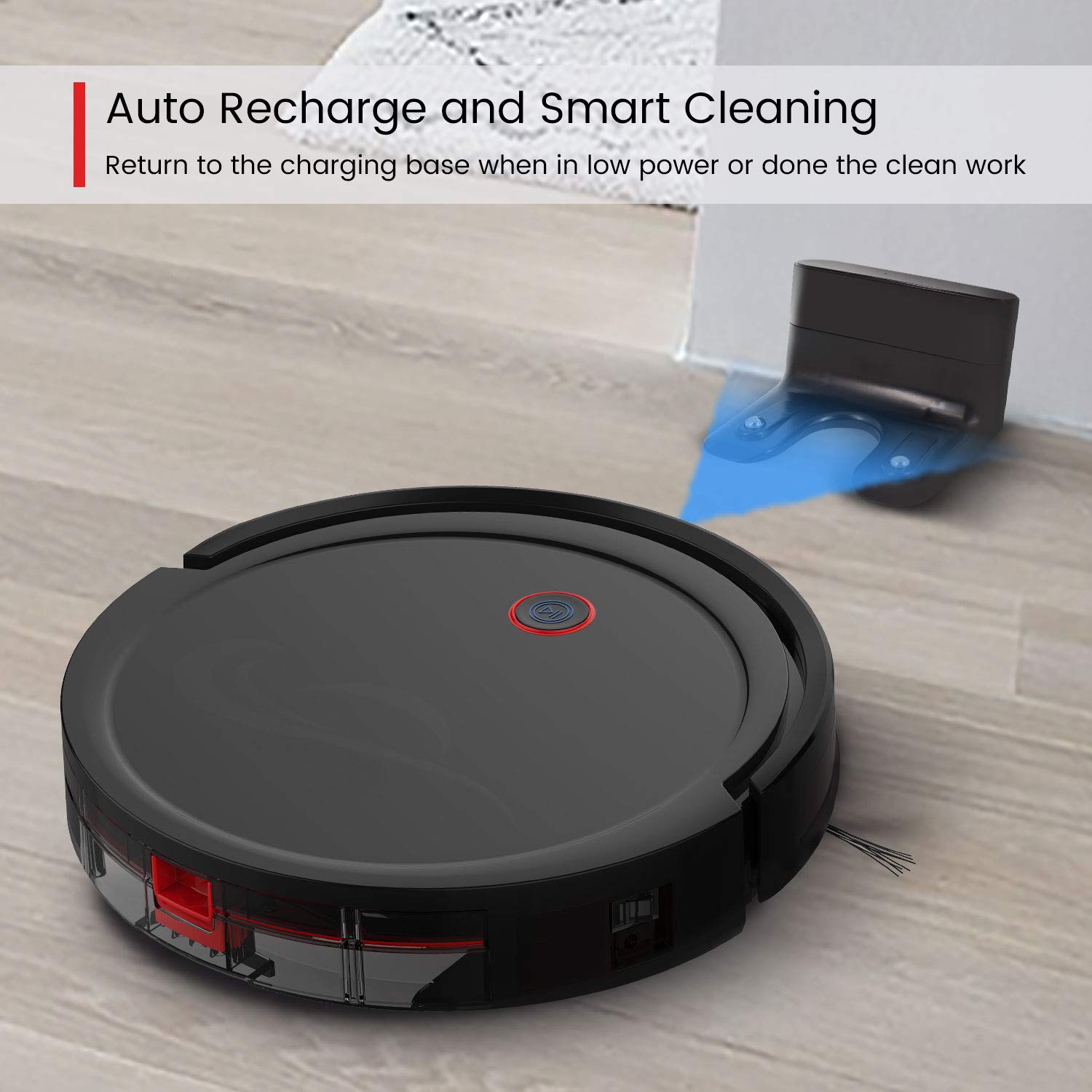 Robot Vacuums, Smart Automatic Robotic Vacuum Cleaner with 3000Pa Suction, Self-Charging Robot Vacuum Cleaner with HEPA Filter Good for Pet Hair, Hard Floors, Carpet,Black