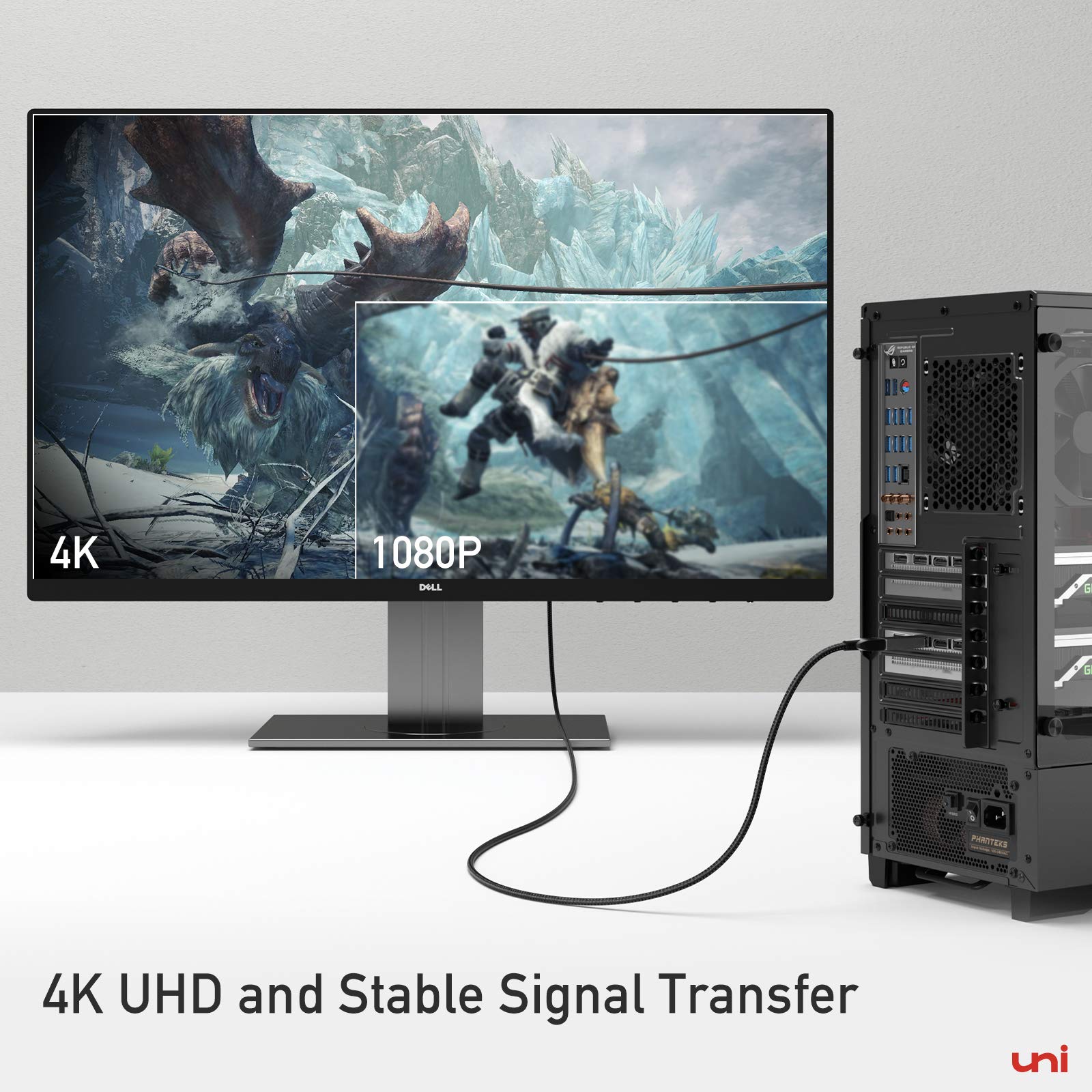 uni DisplayPort to HDMI Adapter, DisplayPort to HDMI Adapter (4K UHD) Directional DP to HDMI Converter Compatible for Lenovo, HP, DELL, GPU, AMD, NVIDIA and More