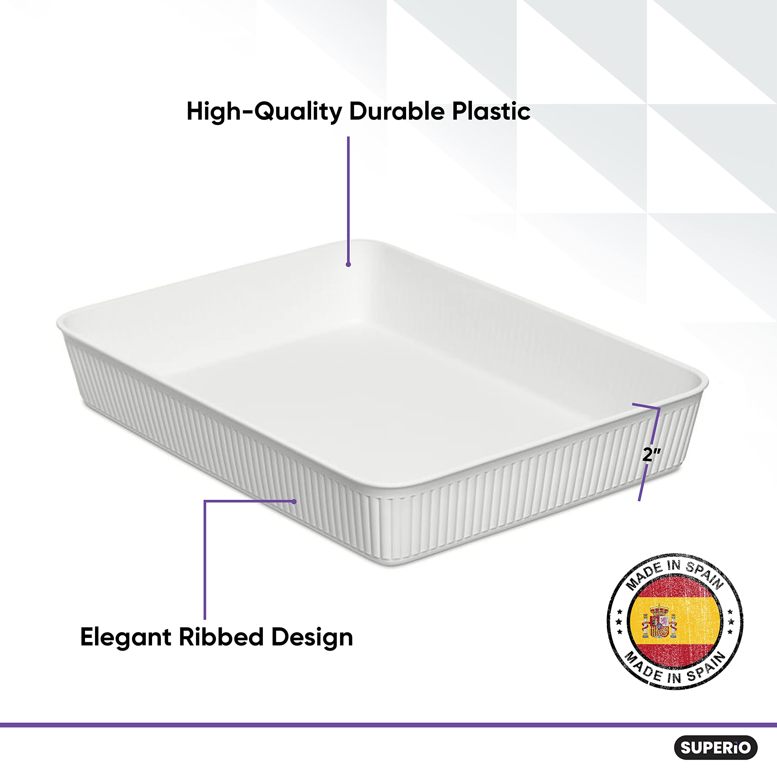 Superio Ribbed Collection - Decorative Plastic Desk Drawer Organizer Tray, White (Set of 5) Open Home Storage Bins Organizer Baskets, for Organizing Closet Shelves Drawer Shelf
