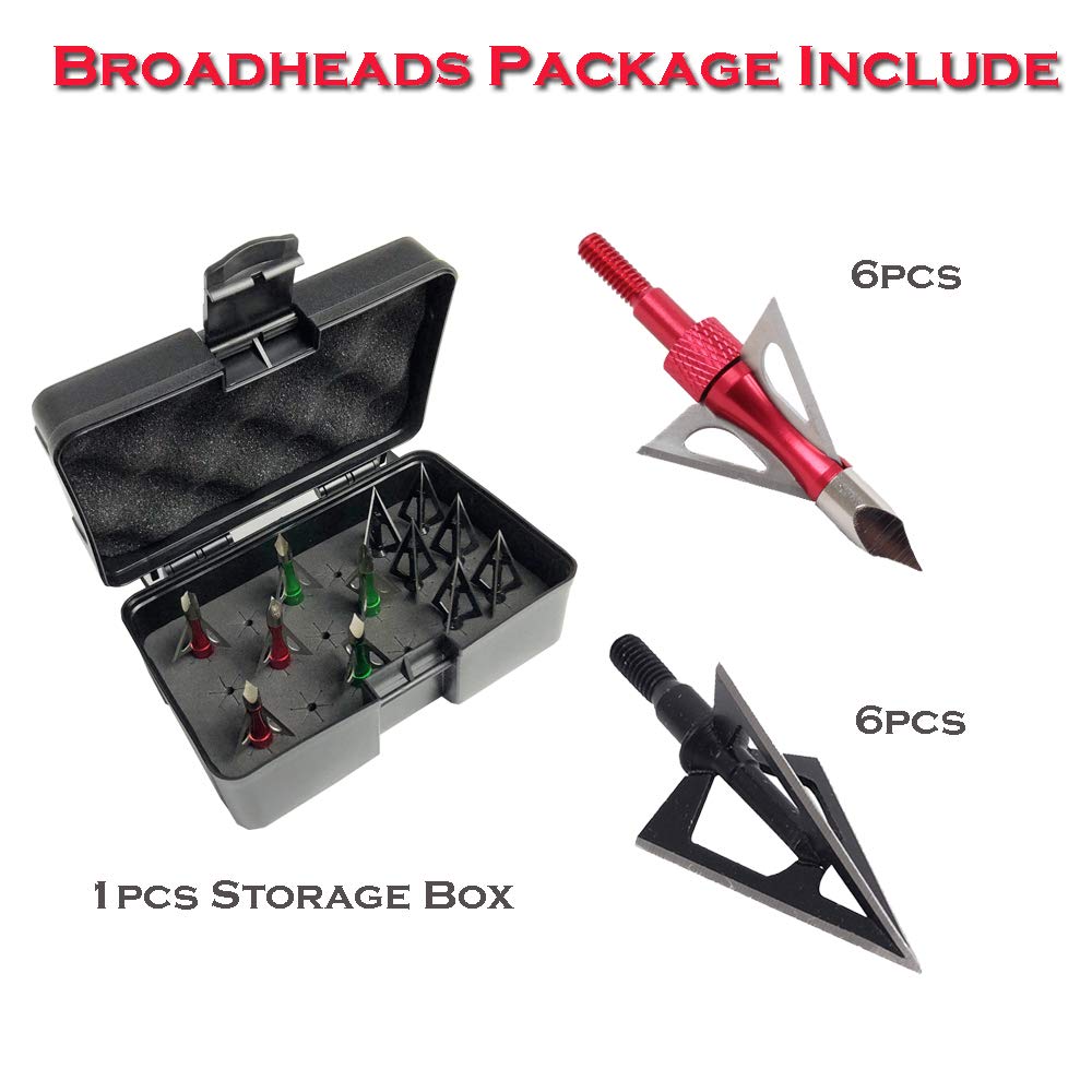 Smarkey Archery Broadheads Fixed Blades Arrow Head Tips for Crossbow Recurve Bow and Compound Bow Hunting-12pcs Hunting Broadheads Package