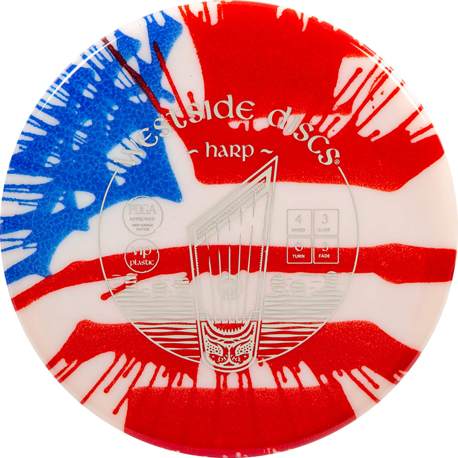 Westside Discs MyDye American Flag Disc Golf Midrange, Overstable Putt and Approach Disc, Beginner Friendly Frisbee Golf Discs, VIP Warship Midrange